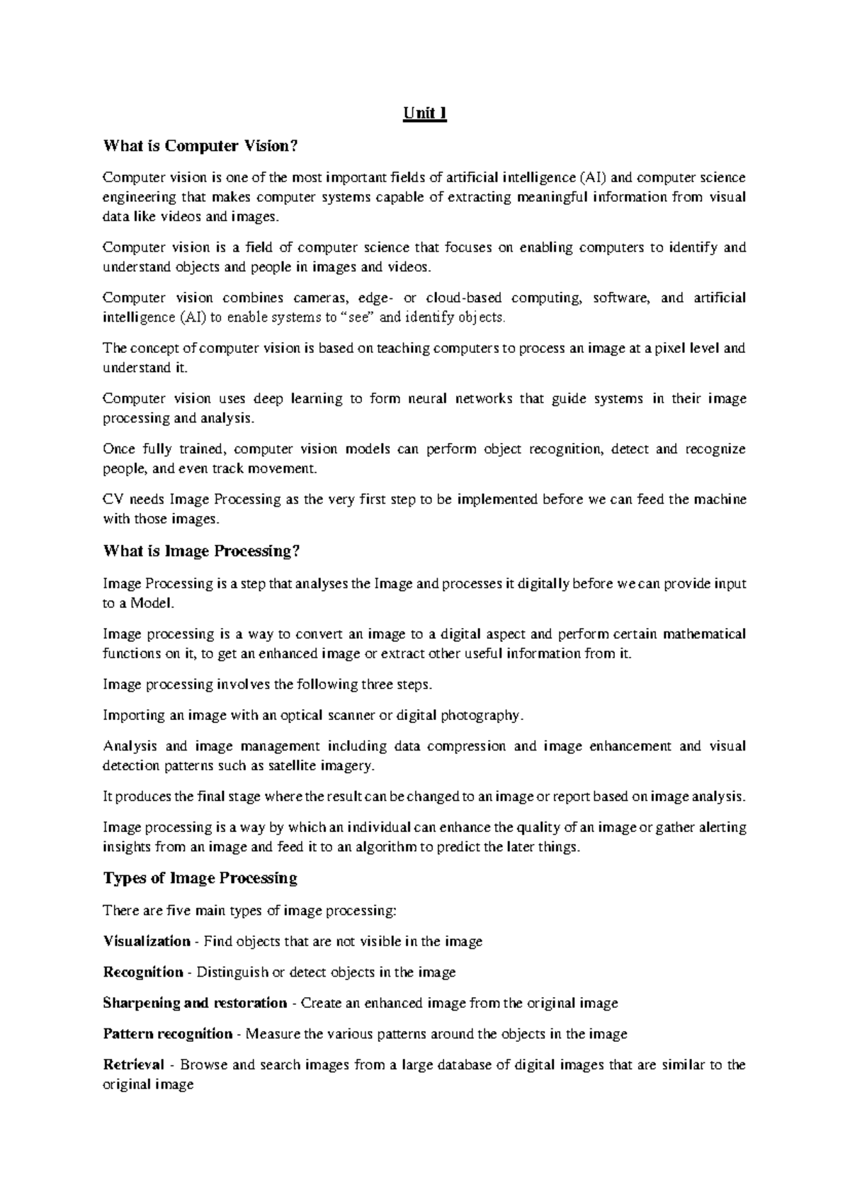 Unit 1-5: Computer Vision & Image Processing Fundamentals - Studocu