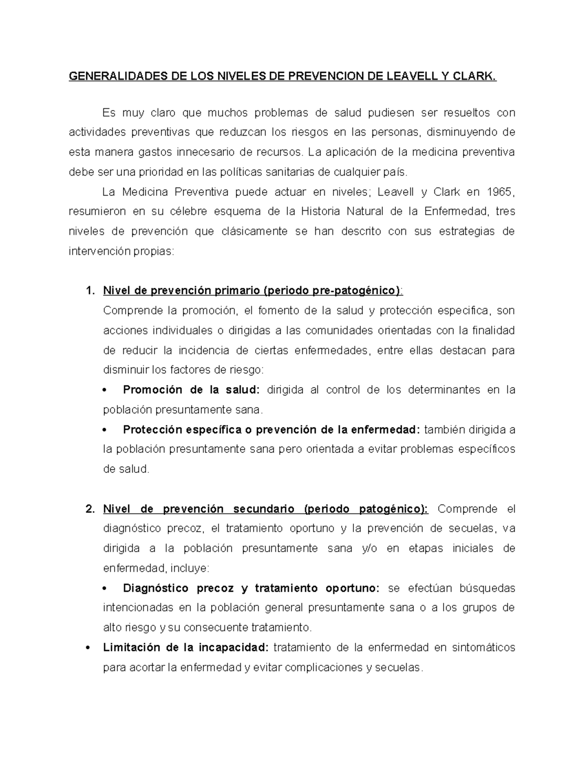 Niveles de Prevención de Leavell y Clark: Enfoque en VPH y Cáncer ...