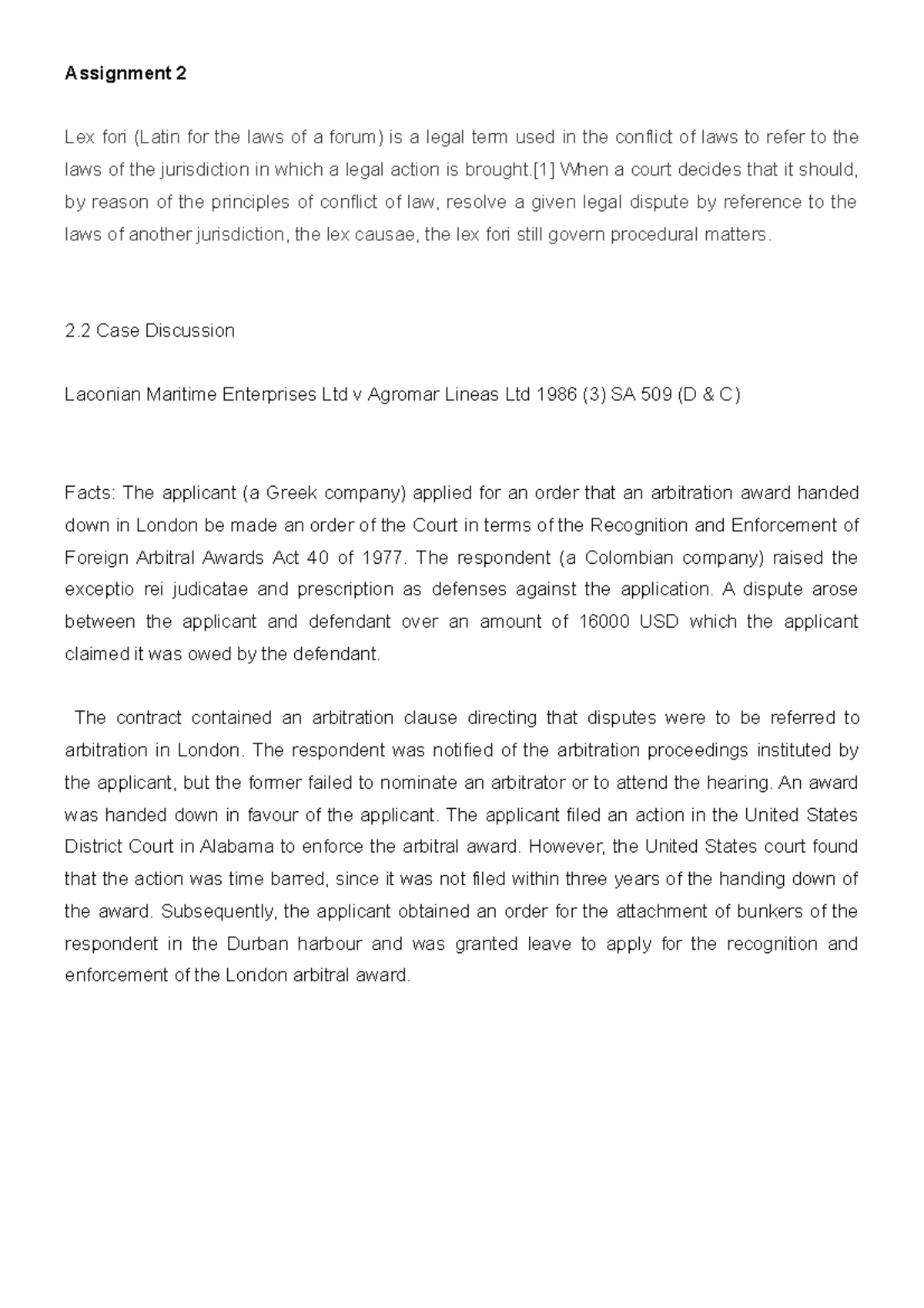 LJU4804 Assignment 2: Legal Analysis of Lex Fori and Its Implications ...