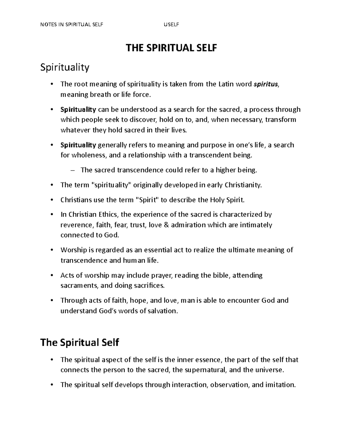 Notes IN THE Spiritual SELF - Uself - NOTES IN SPIRITUAL SELF USELF THE ...