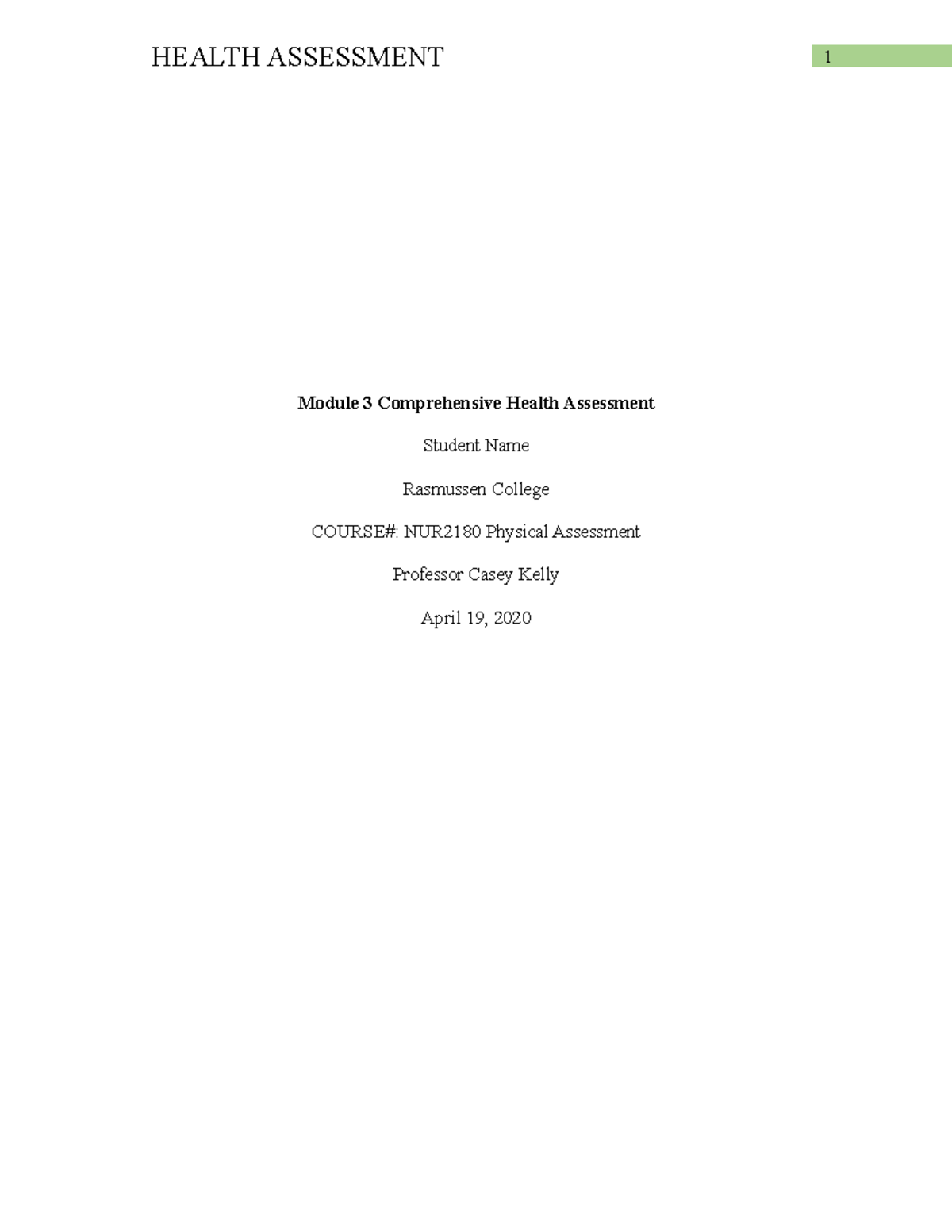 Comprehensive Health History Assignment of patient - Module 3 ...