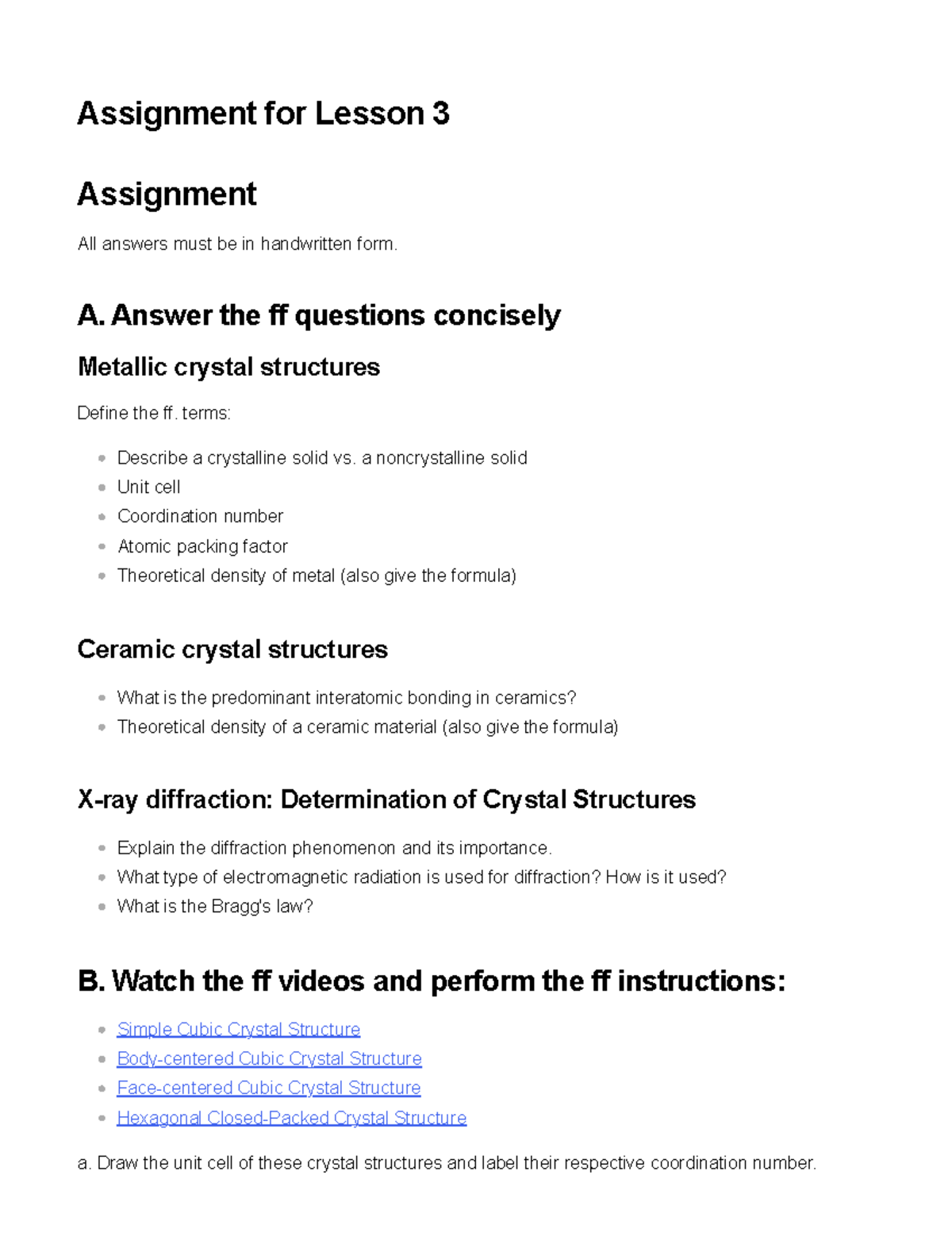 Physics 101: Lesson 3 Assignment on Metallic & Ceramic Structures - Studocu