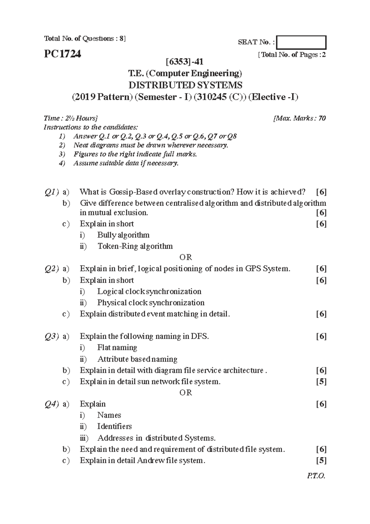 End-Sem Question Paper: Distributed Systems (310245C) - T.E. Computer ...
