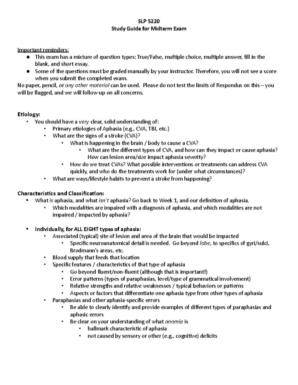 SLP 5220 Midterm Study Guide - SLP 5220 Study Guide for Midterm Exam ...