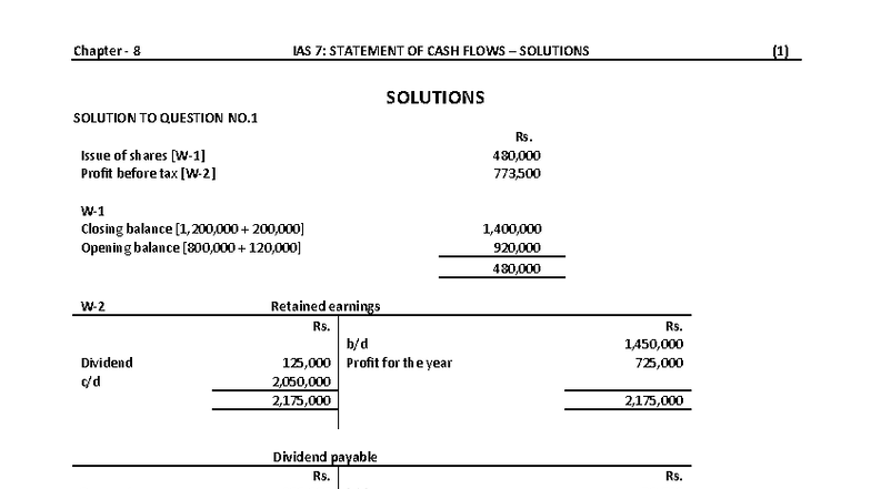 Chapter 8 IAS 7: Cash Flow Statement Solutions and Explanations - Studocu
