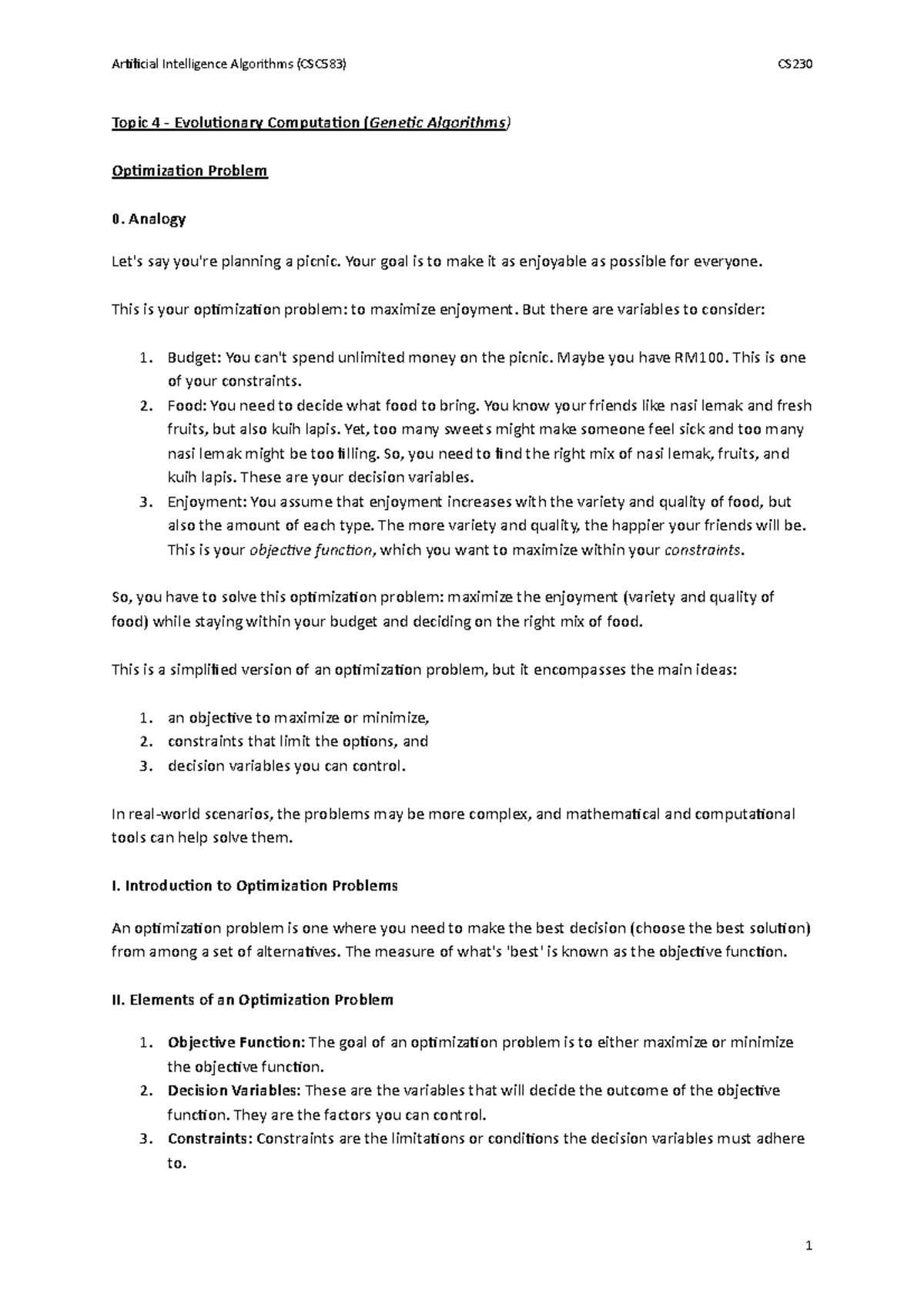 1 Optimization - artifical intteligence - Ar#ficial Intelligence ...