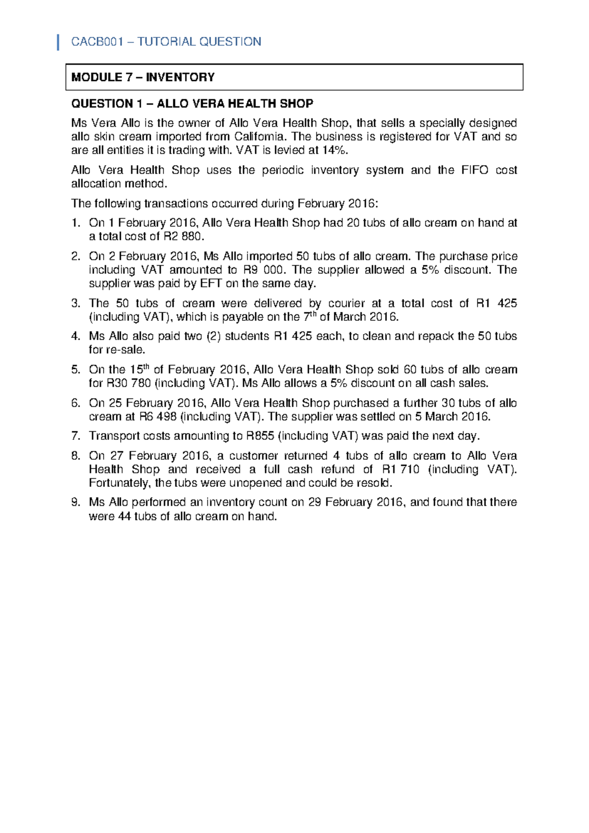 04.1 Module 7 - Inventory (Tutorial Question) - MODULE 7 – INVENTORY ...