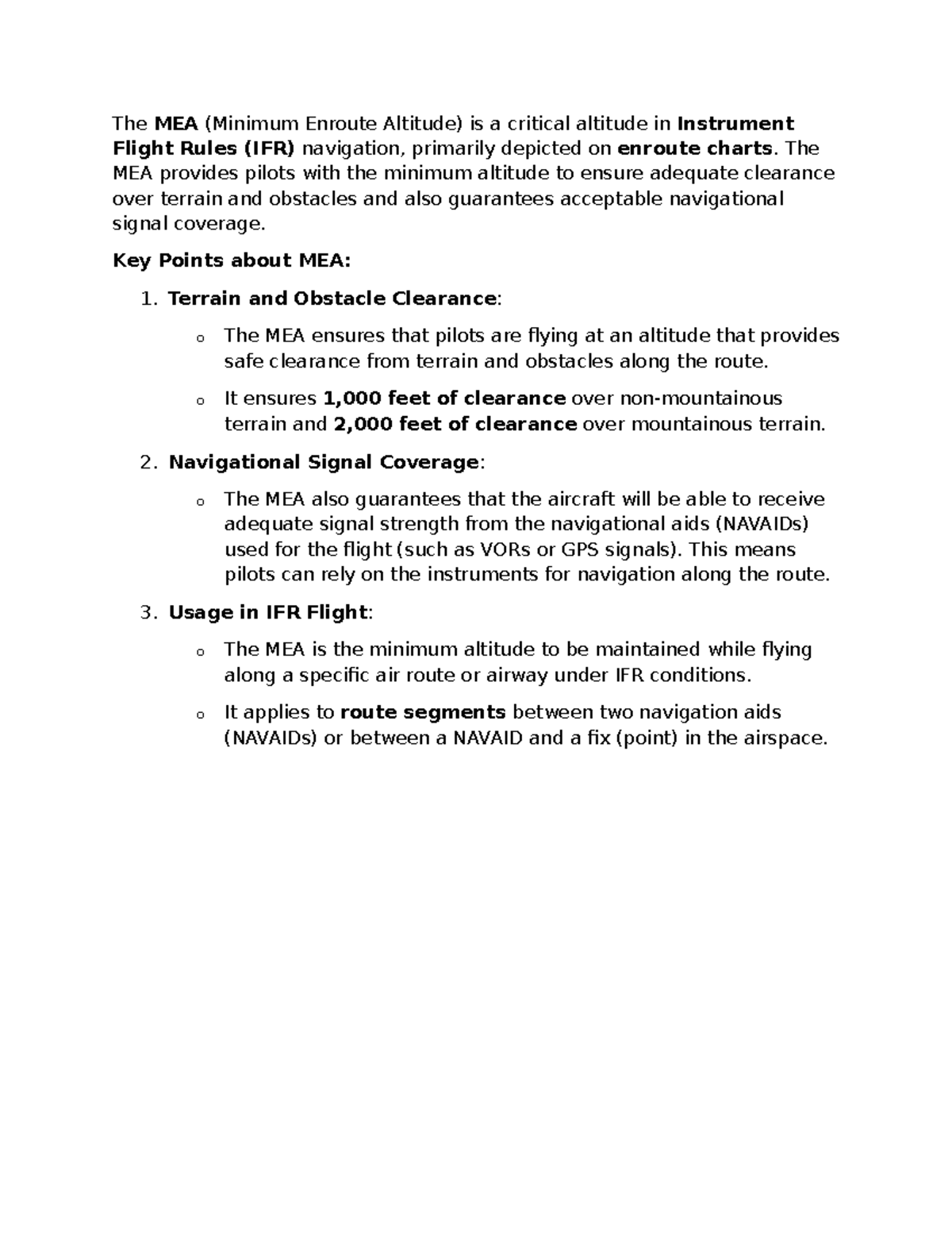 The MEA (Minimum Enroute Altitude) in IFR Navigation - Studocu