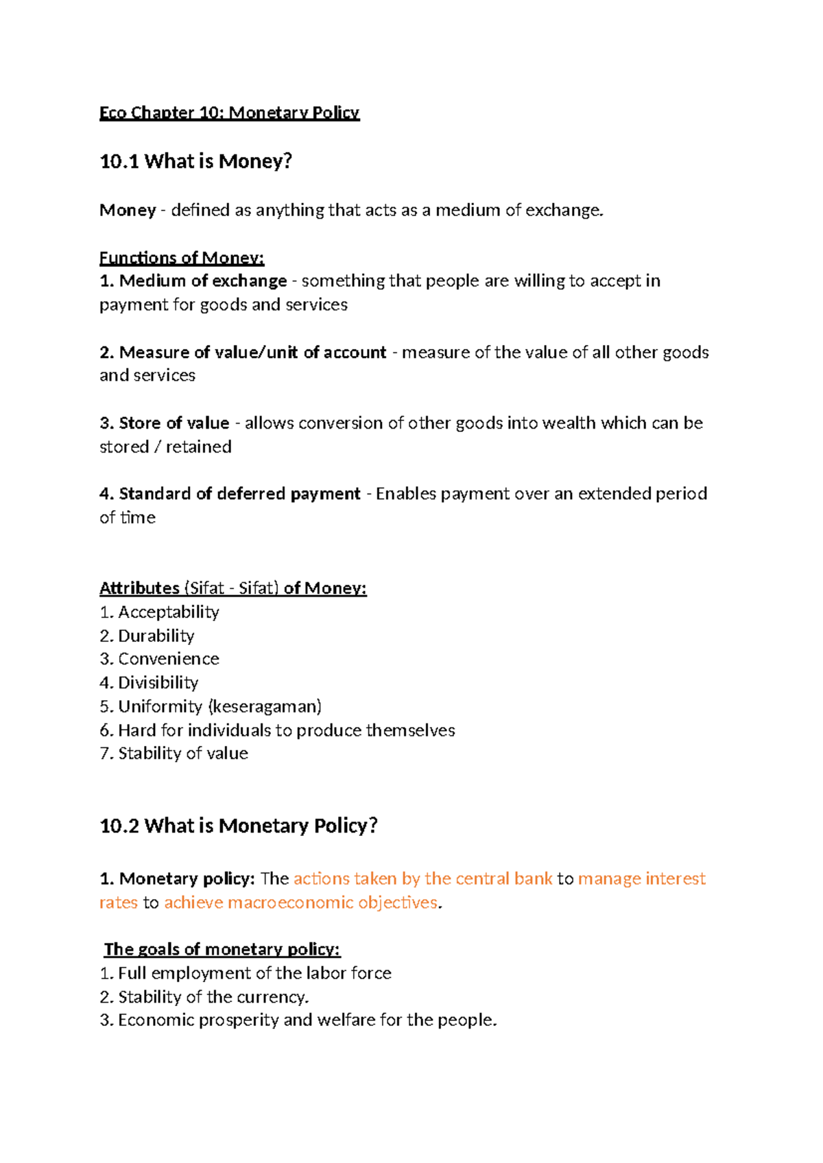 Eco Chapter 10: Understanding Monetary Policy and Its Functions - Studocu