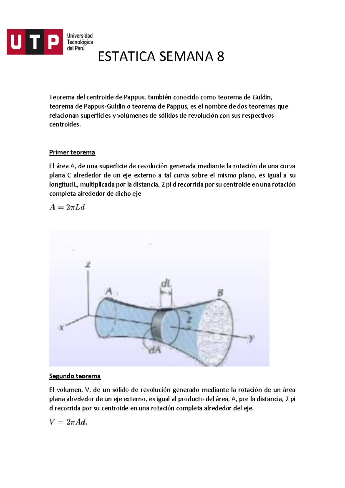 Teorema de Pappus-Guldin y su Aplicación en Estática - Semana 8 - Studocu