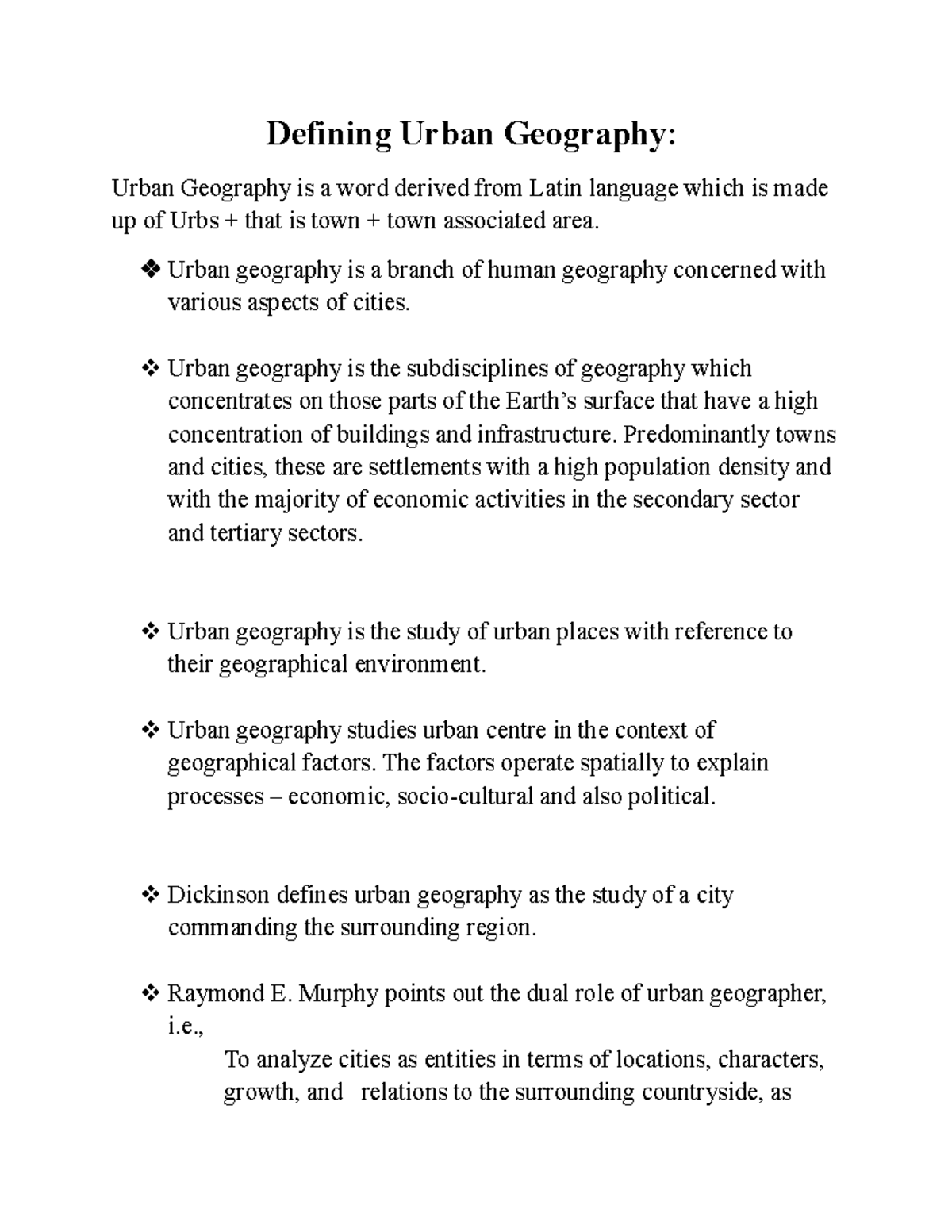 Urban Geography: Key Concepts and Scope Overview - Studocu