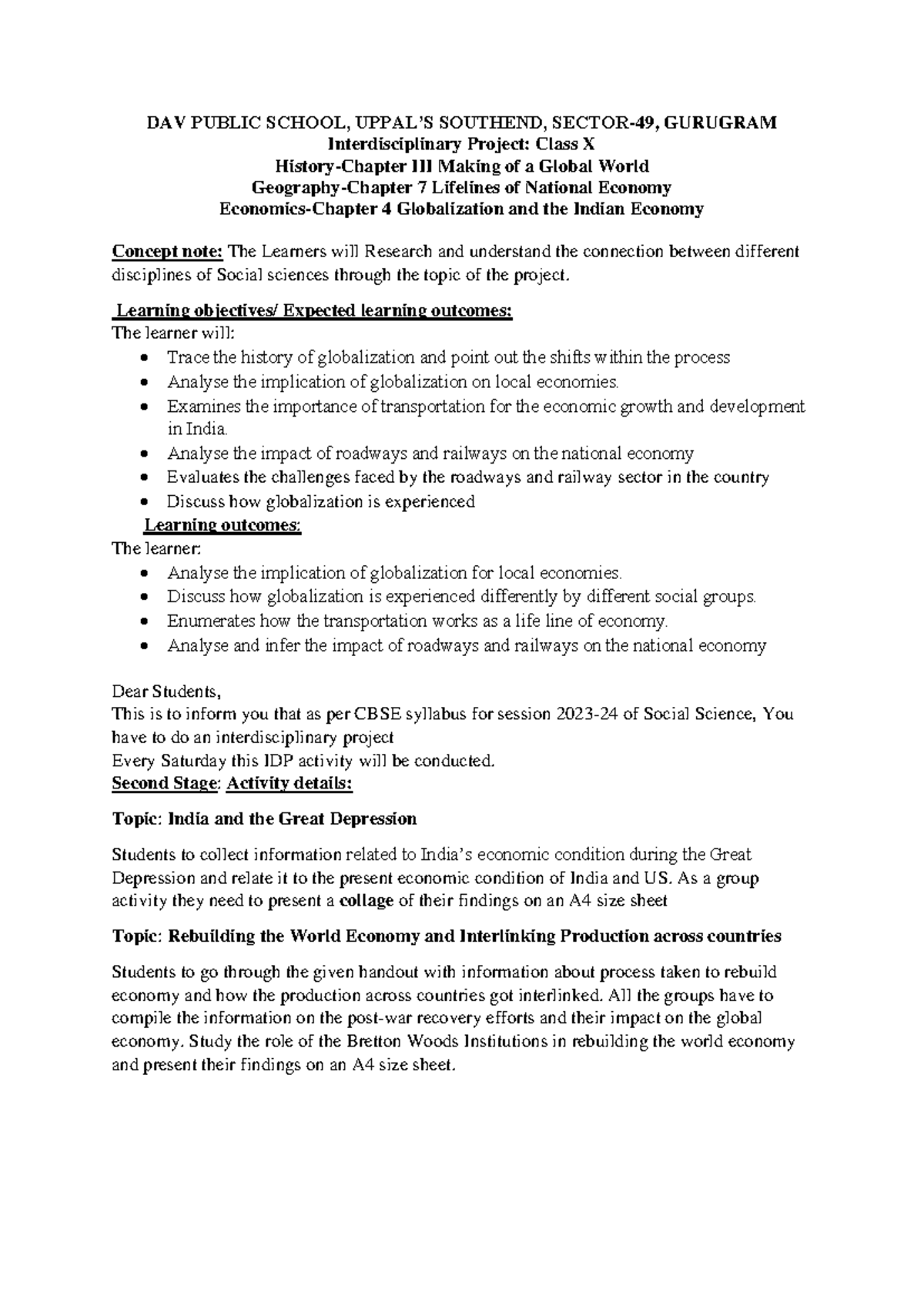 671037858 IDP 2 Interdisciplinary Project Class 10 Social Science - Studocu