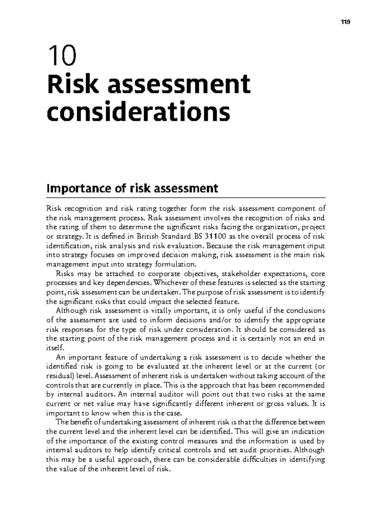 Risk Assessment Considerations in Risk Management (119 10) - Studocu