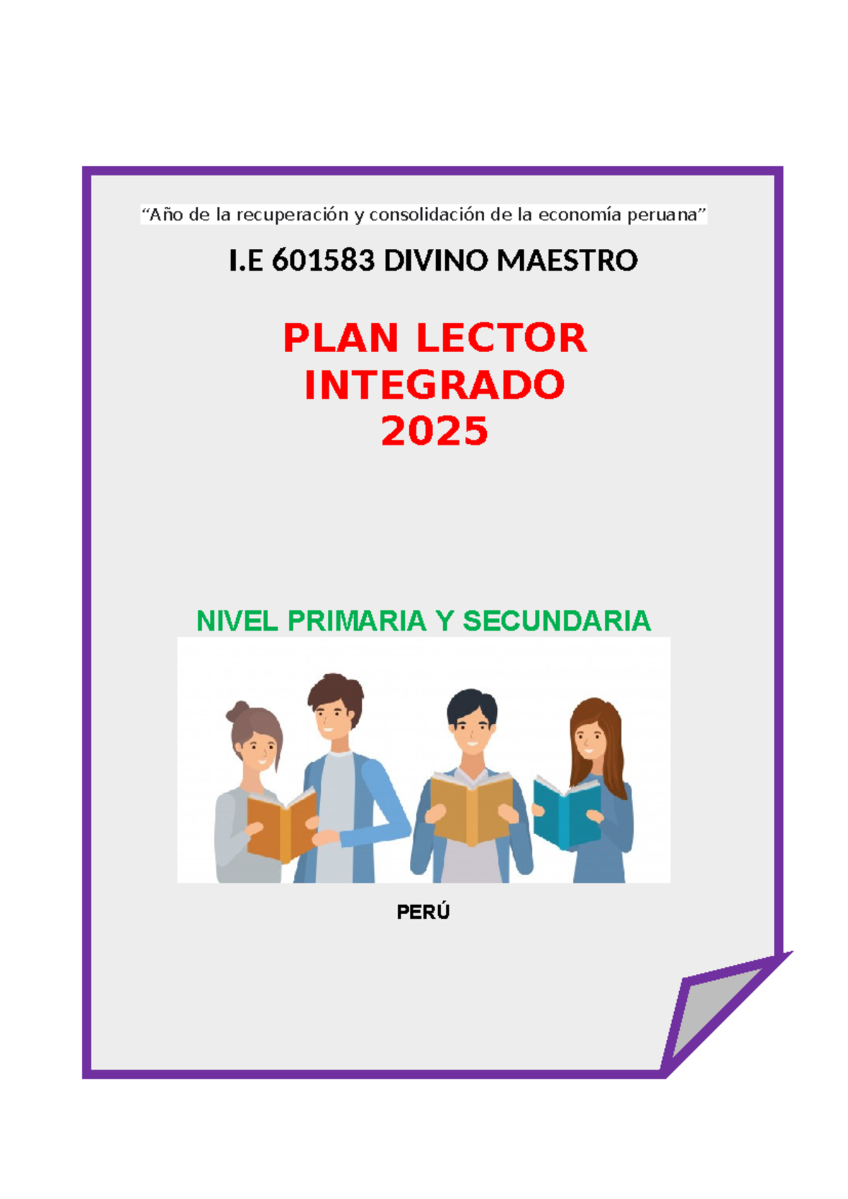 Plan Lector Integrado 2025 - IE 601583 Divino Maestro - Studocu