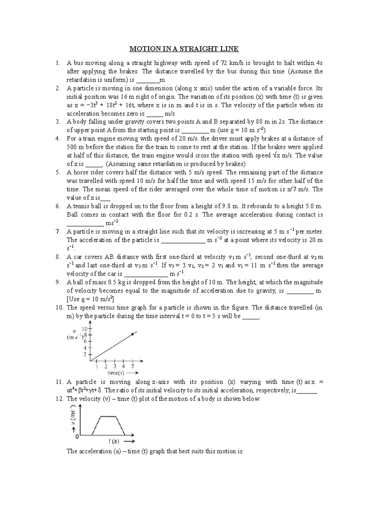 CT 2 - Class Test: Motion in a Straight Line Concepts - Studocu