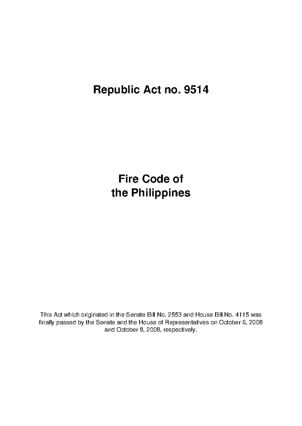 Republic Act No. 9514: Comprehensive Fire Code of the Philippines - Studocu