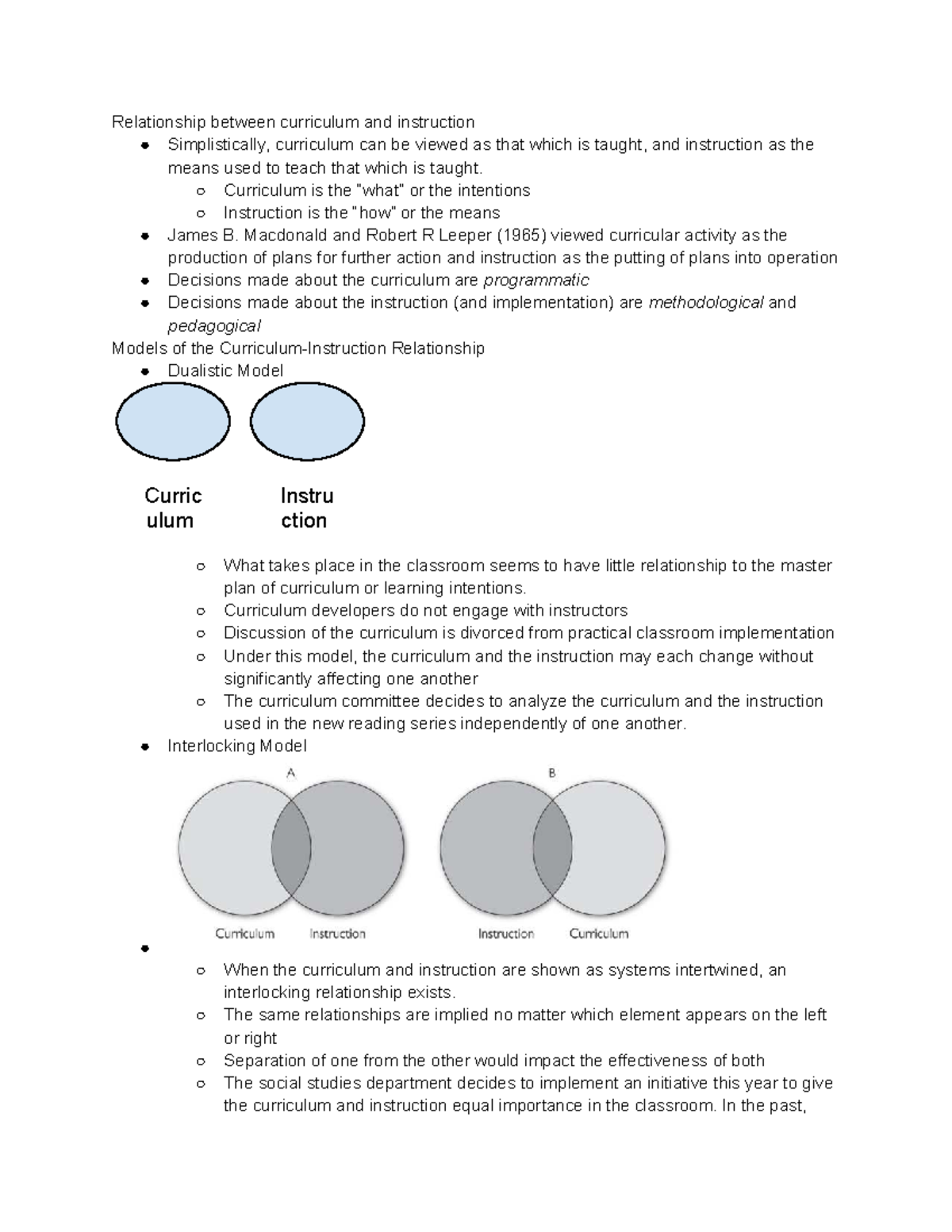 Relationship between Curriculum and Instruction: A Dualistic vs ...