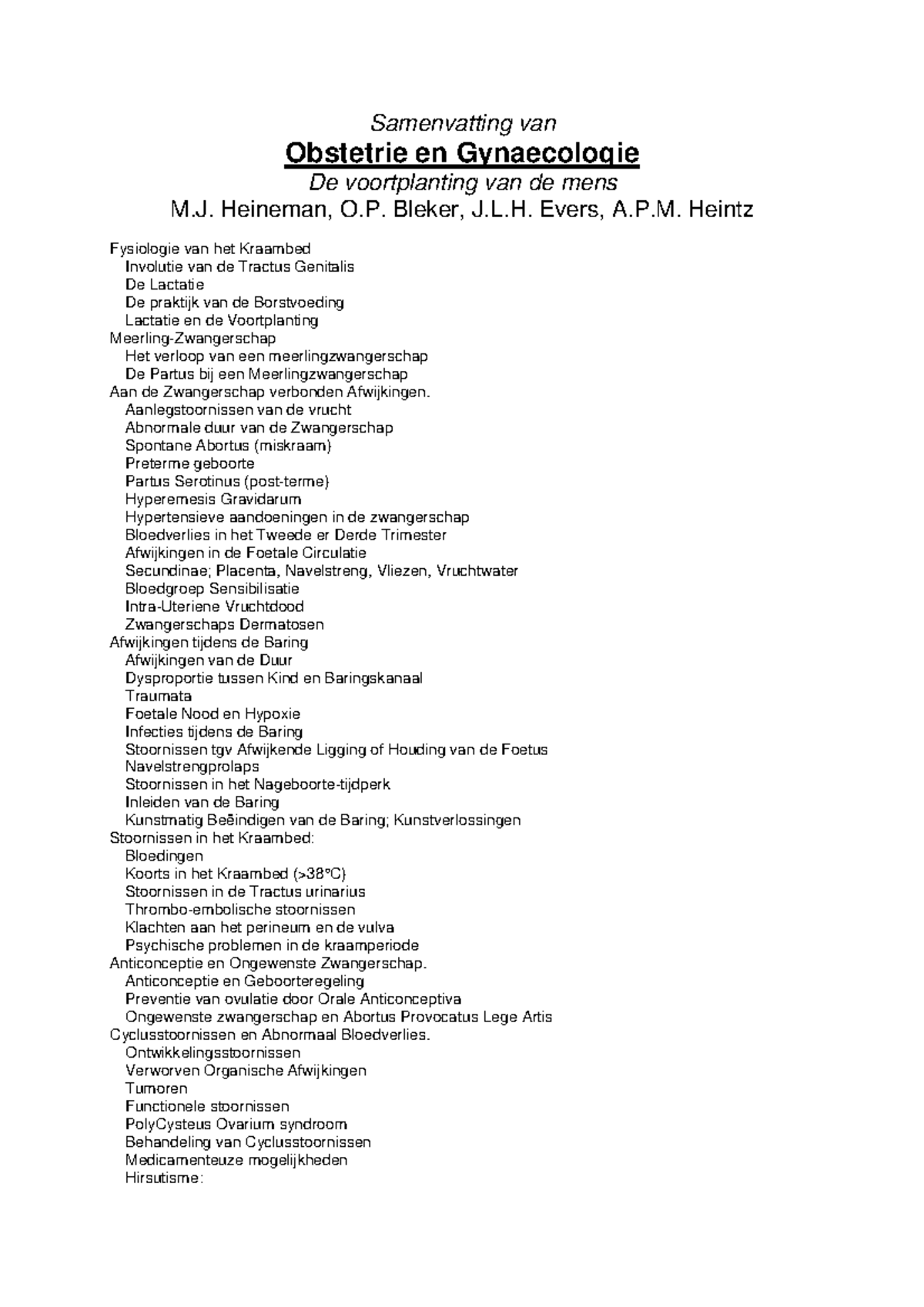 Samenvatting: Obstetrie en Gynaecologie (Medische Samenvattingen ...