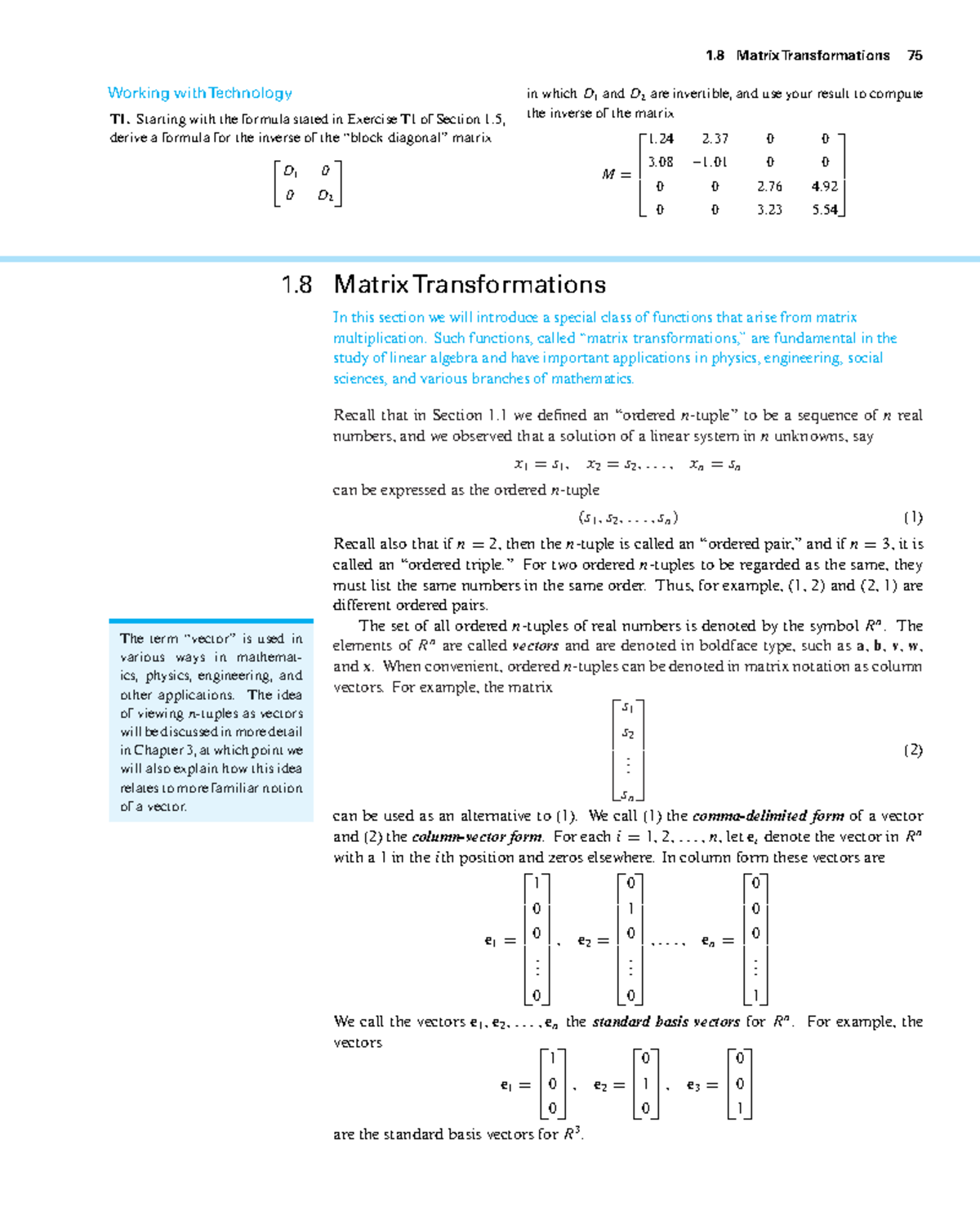 Linear Transformation 1 - 1 Matrix Transformations 75 Working withTechnology T1. Starting with ...