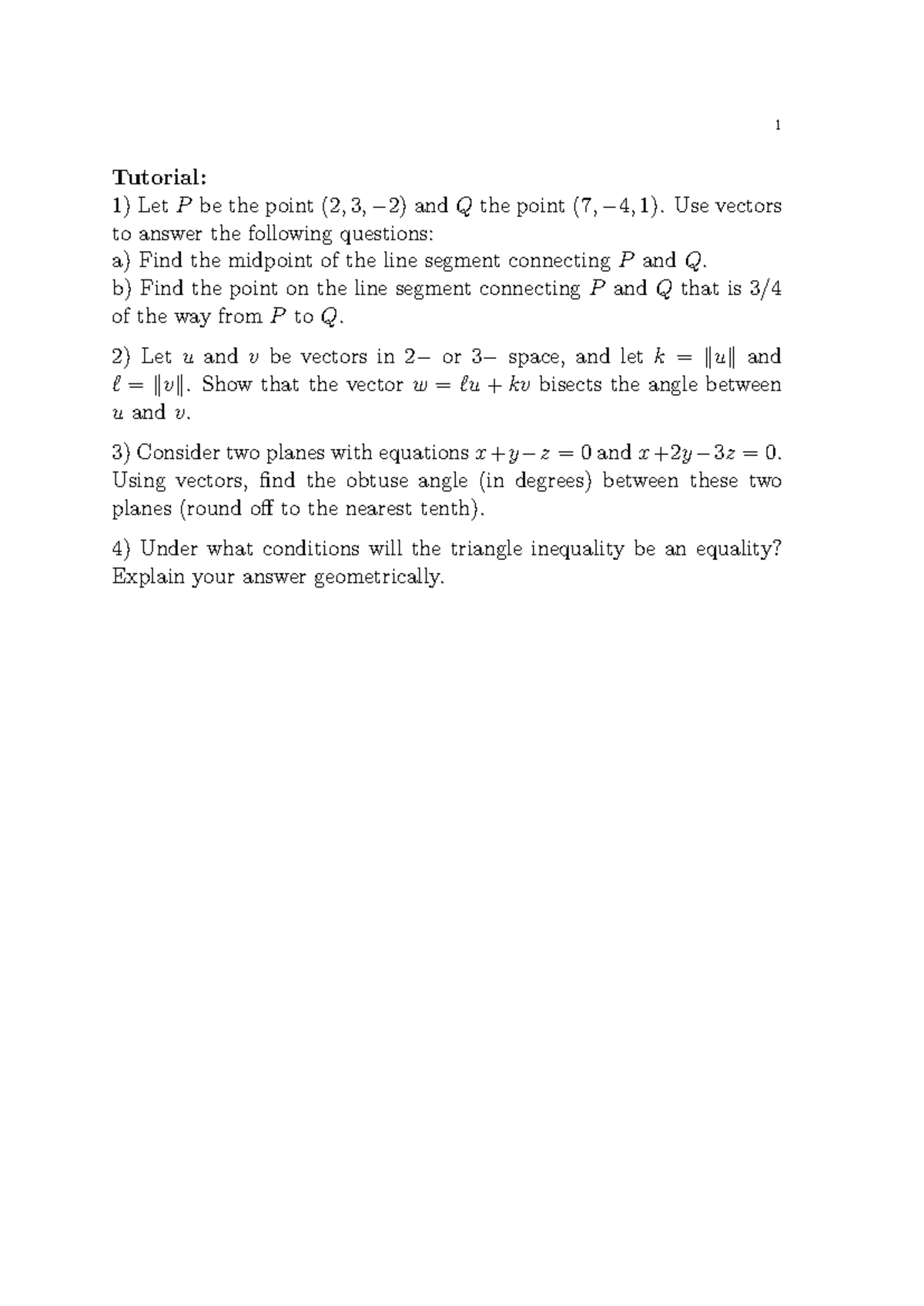 Tutorial Worksheet: Vectors and Geometry Problems - Studocu