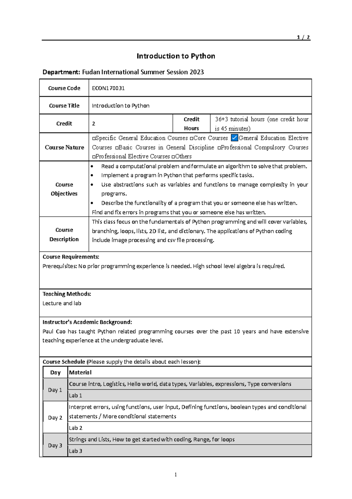 ECON170031 - Introduction to Python Course Syllabus 2023 - Studocu