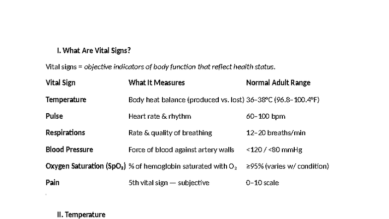 Vital Signs Overview: Measurement & Normal Ranges - Studocu