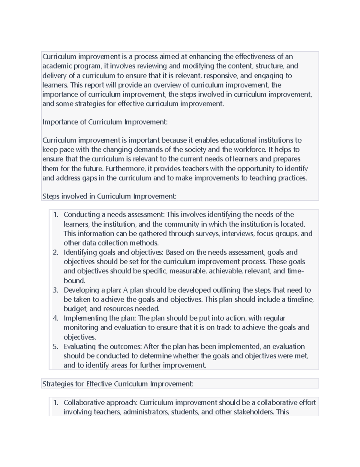 Curriculum Improvement Strategies: Enhancing Education Effectiveness ...