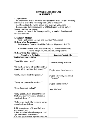 Lesson PLAN Science 5 - grade 5 - A LESSON PLAN IN SCIENCE 5 Prepared ...