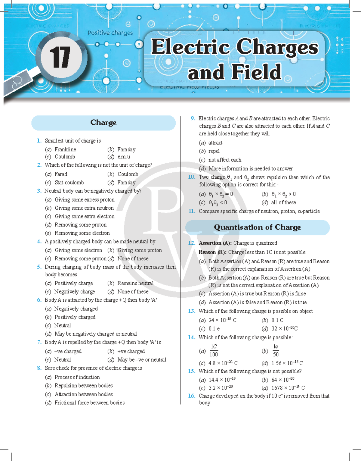 Electric Charges and Field MR Physics Quiz Notes - Studocu