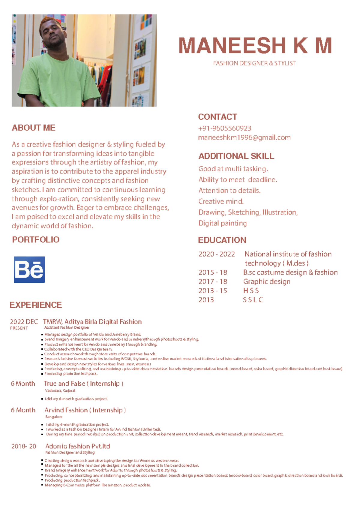 Maneesh K M- Resume - FASHION DESIGNER & STYLIST CONTACT +91 ...