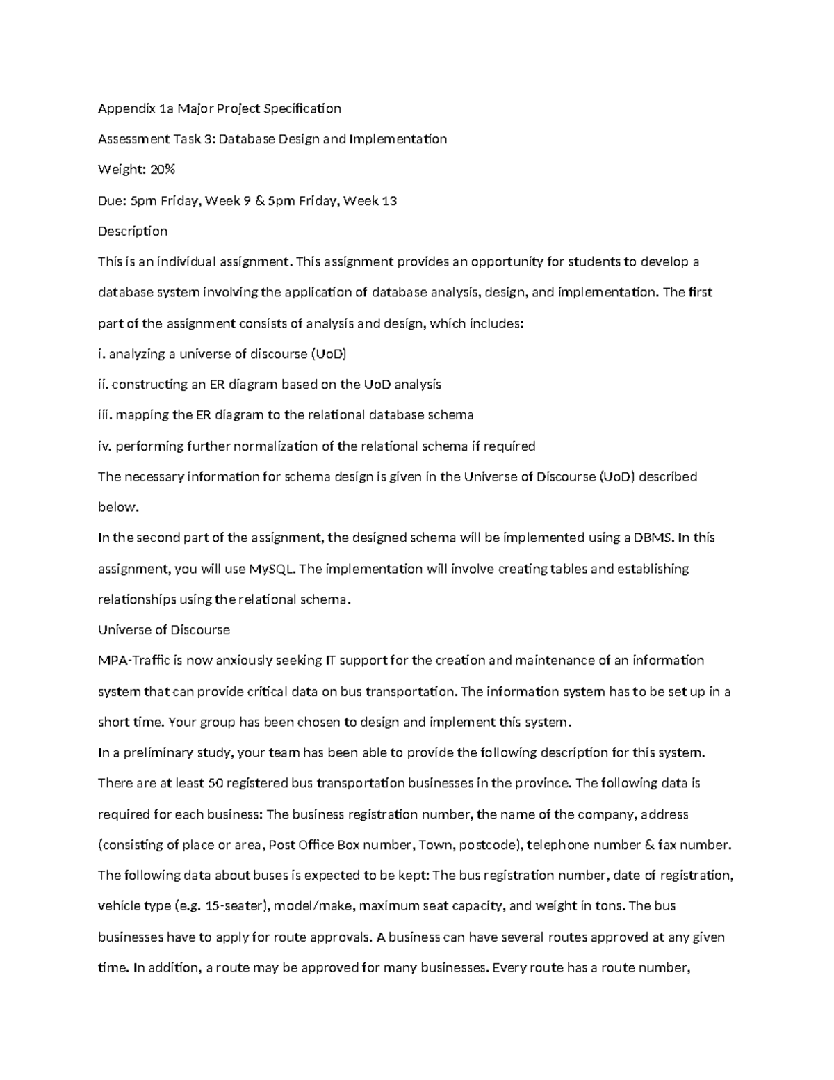 Database Design & Implementation for MPA-Traffic System (Assignment 3 ...