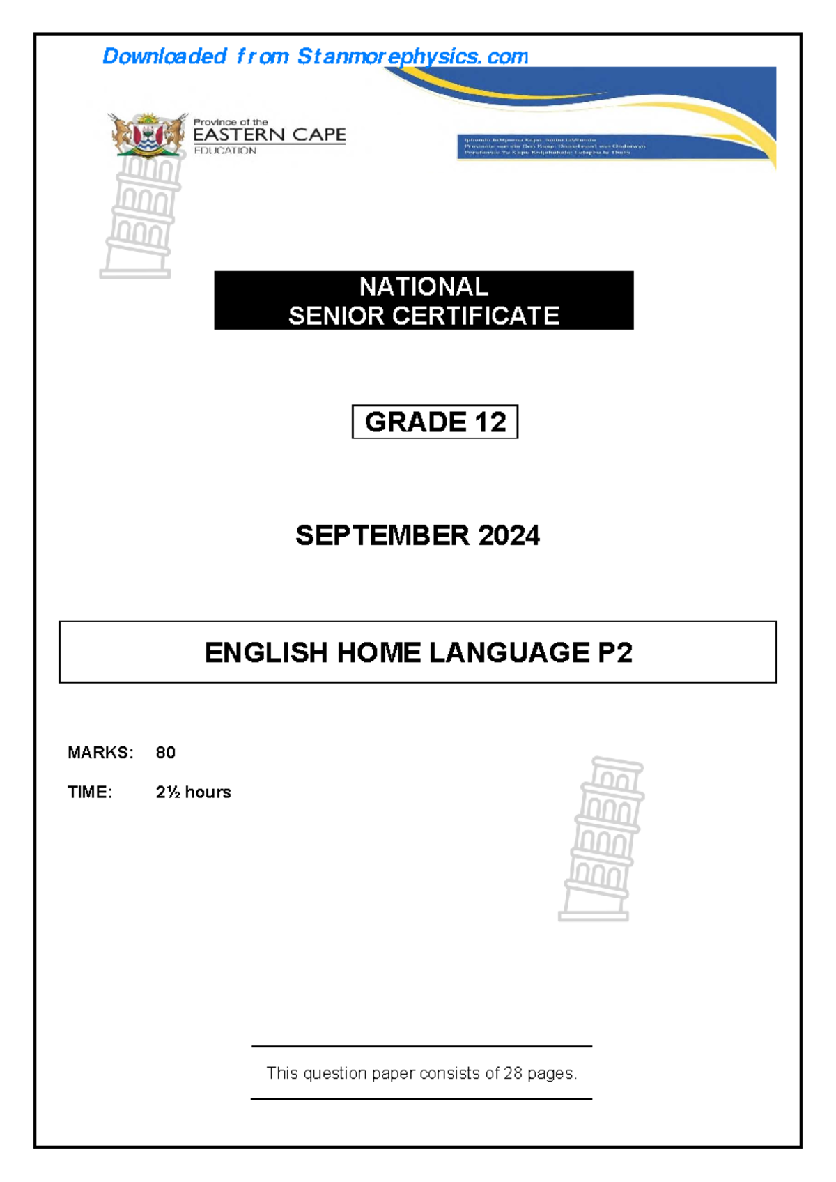 EC English HL Grade 12 September 2024 P2 Past Exam Paper and Memo - Studocu