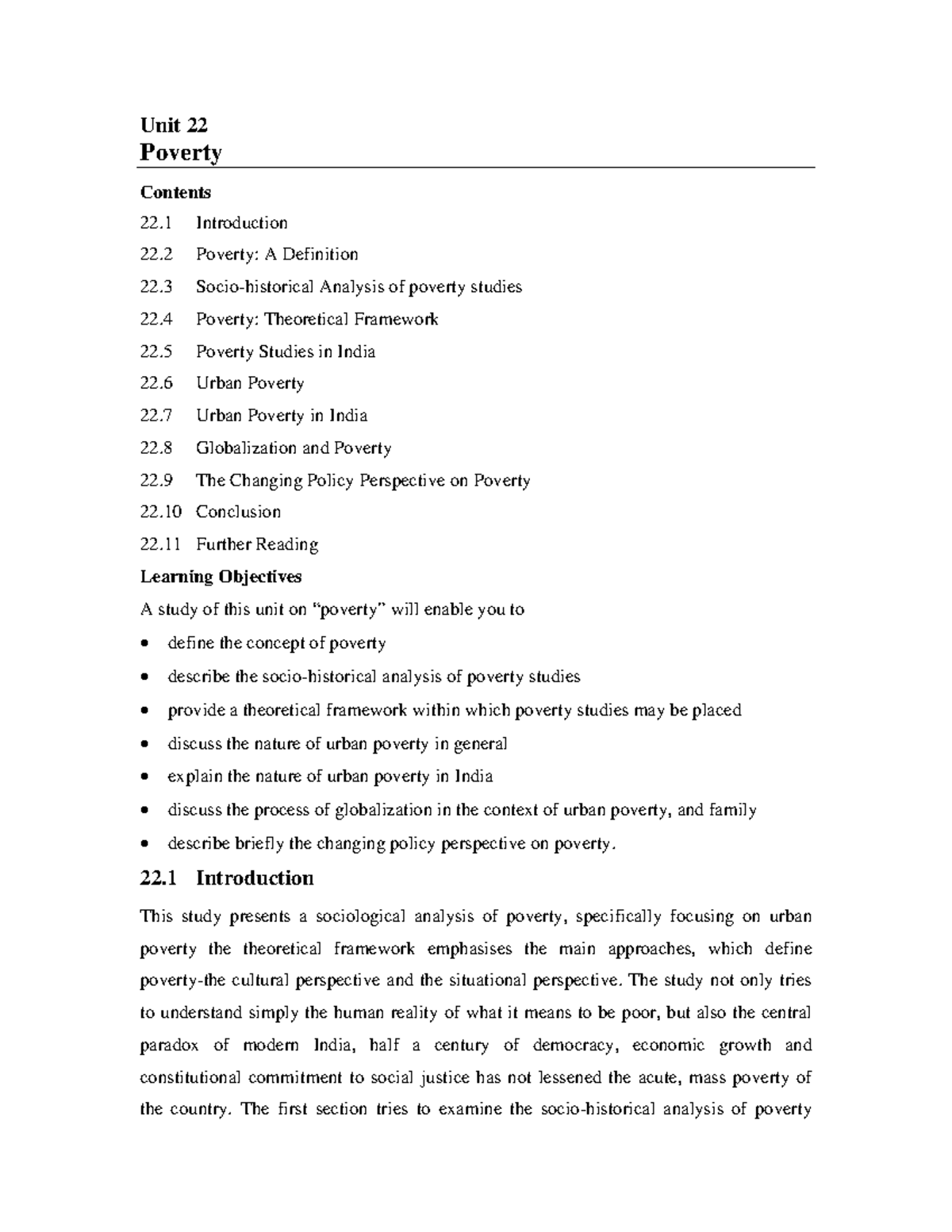 Unit 22: Understanding Urban Poverty and Its Theoretical Framework ...