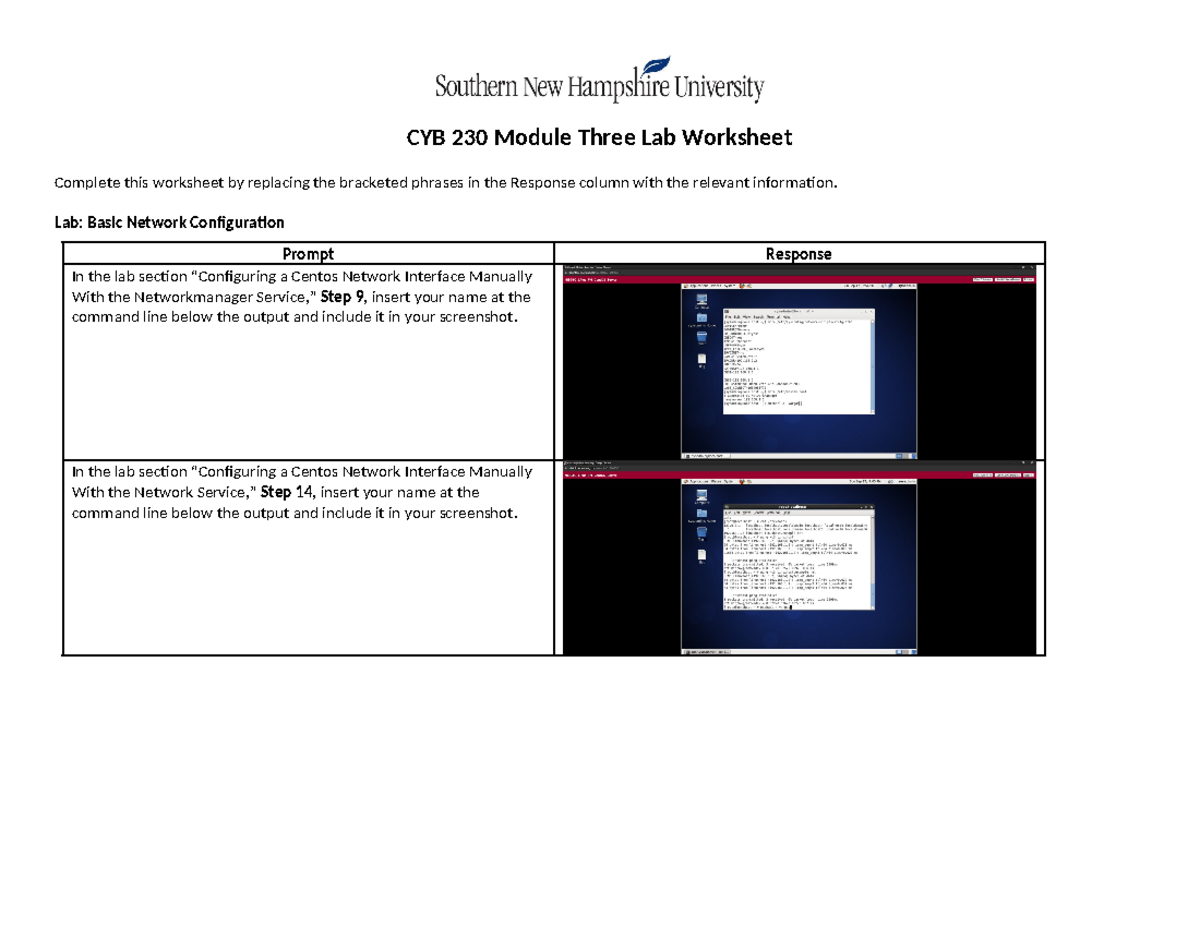 CYB 230 Module 3 Lab: Network Config & Security Setup Tasks - Studocu