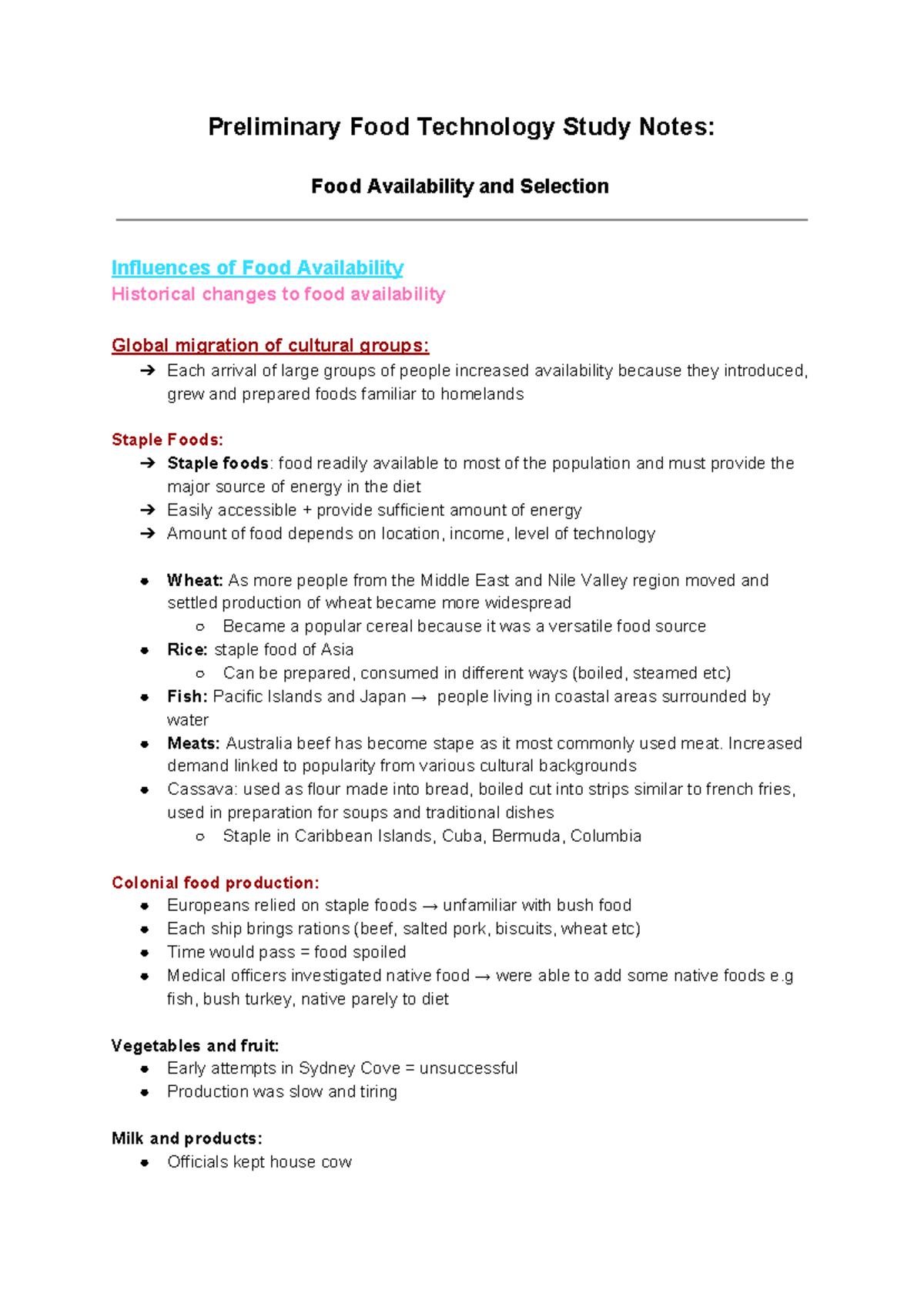 Food Tech Notes - Preliminary Food Technology Study Notes: Food ...