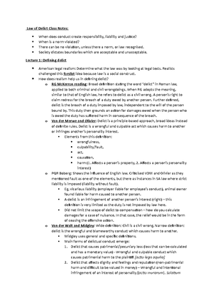 Delict Notes (Term 2) - Just a summaries of important aspects of the ...