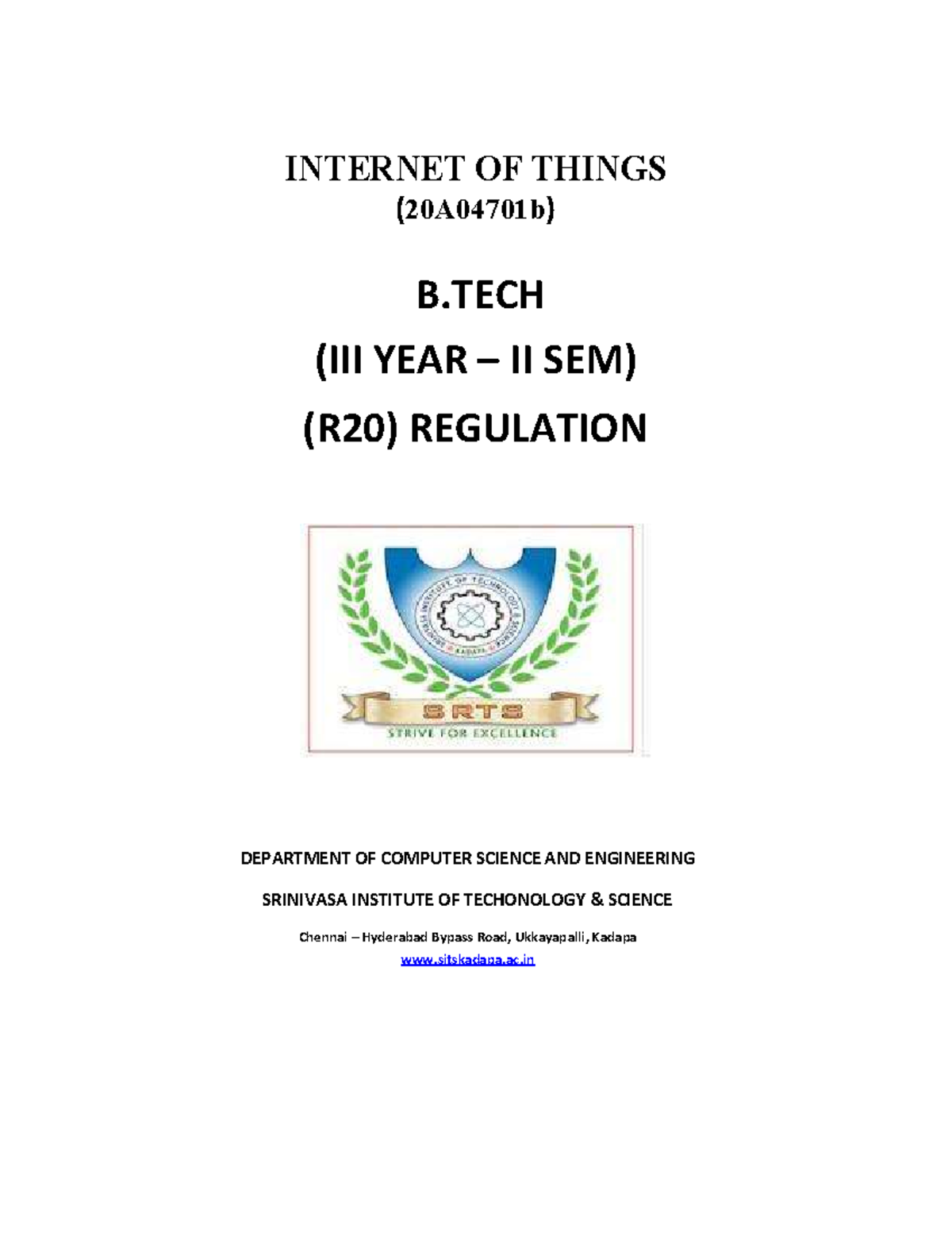 IoT Material: Units 1-3 Overview for B.Tech (20A04701b) - Studocu