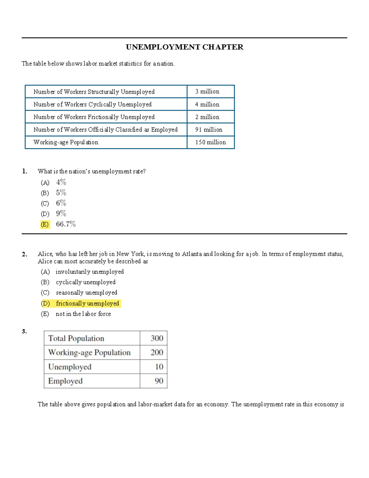 Unemployment Chapter: Key Concepts and Questions for Review - Studocu