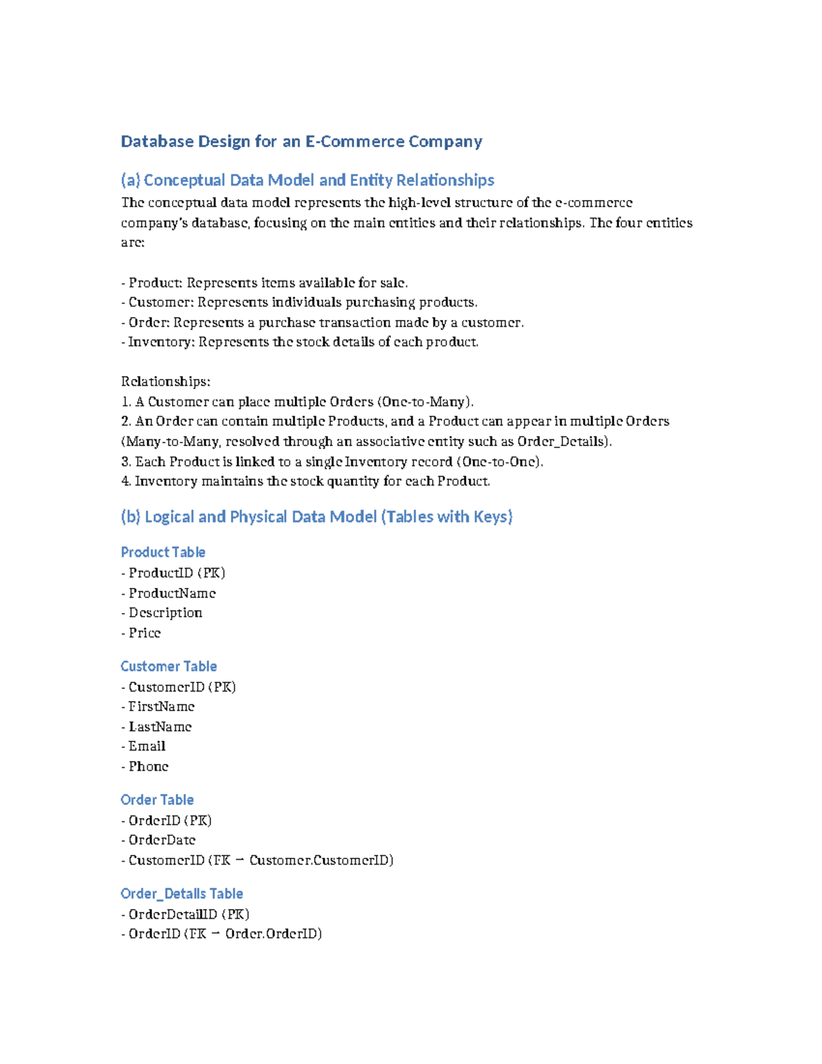 Database Design Assignment (DB 101): Conceptual & Logical Models - Studocu