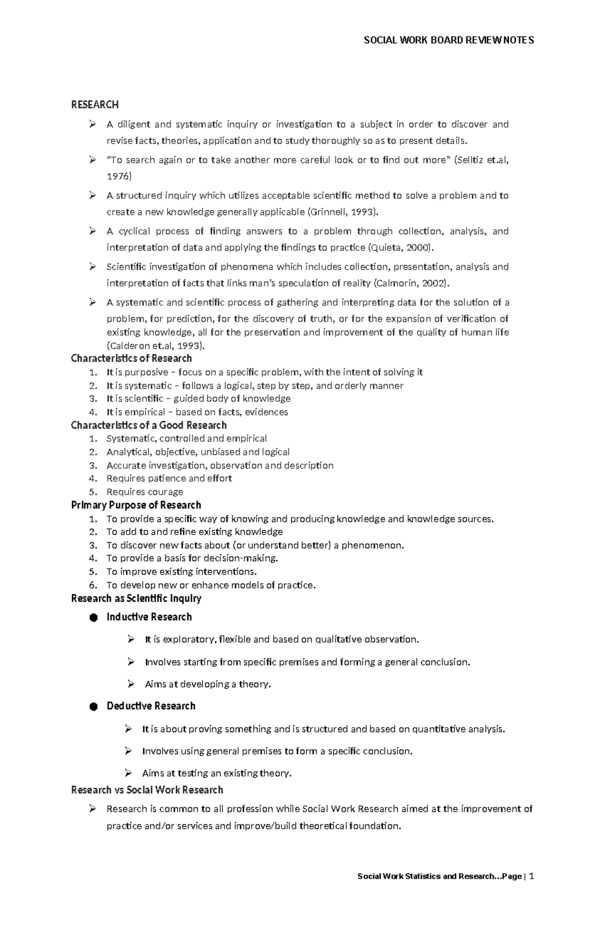 SWPPS 1 - Handout: Social Work Research & Statistics Review Notes - Studocu