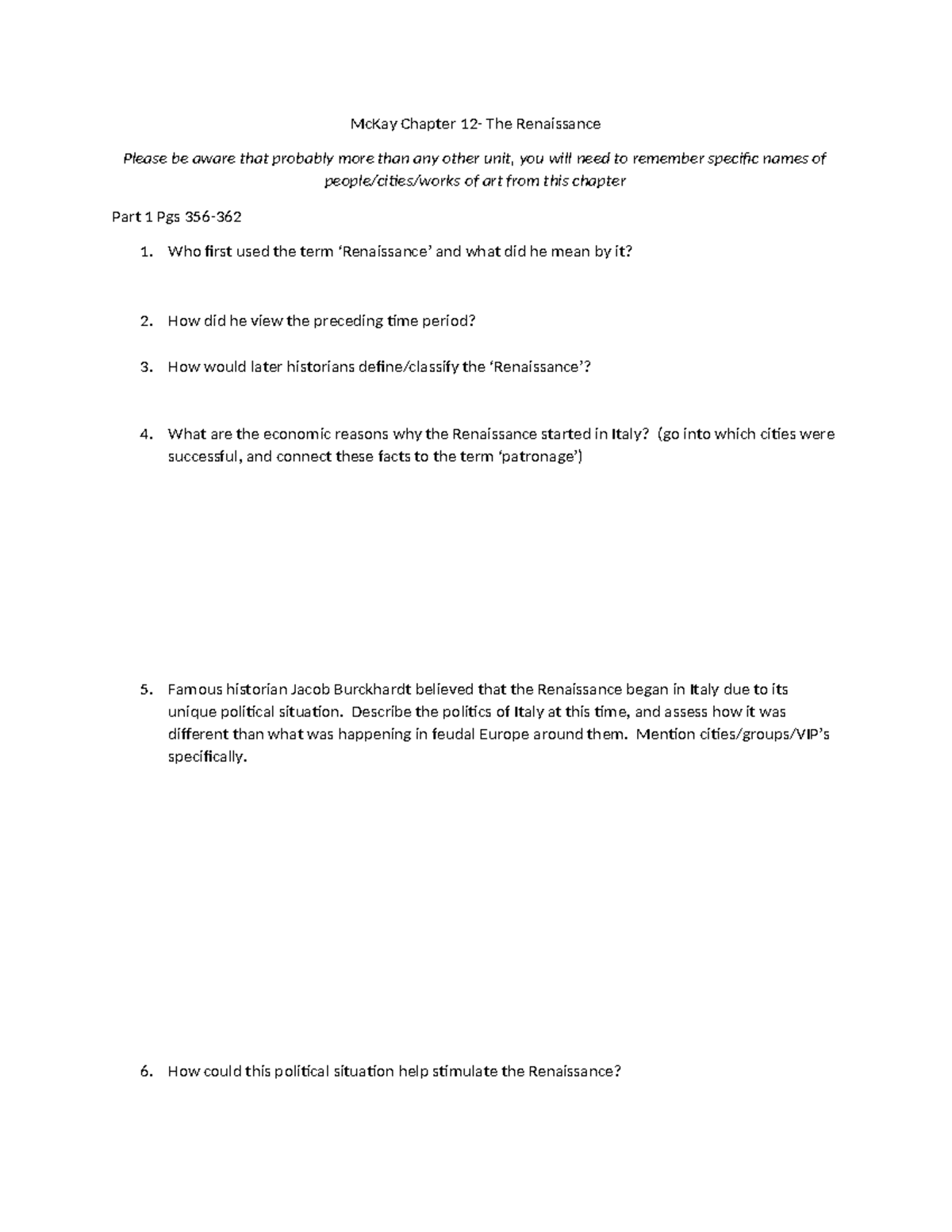 McKay Chapter 12: The Renaissance - Key Concepts and Notes - Studocu