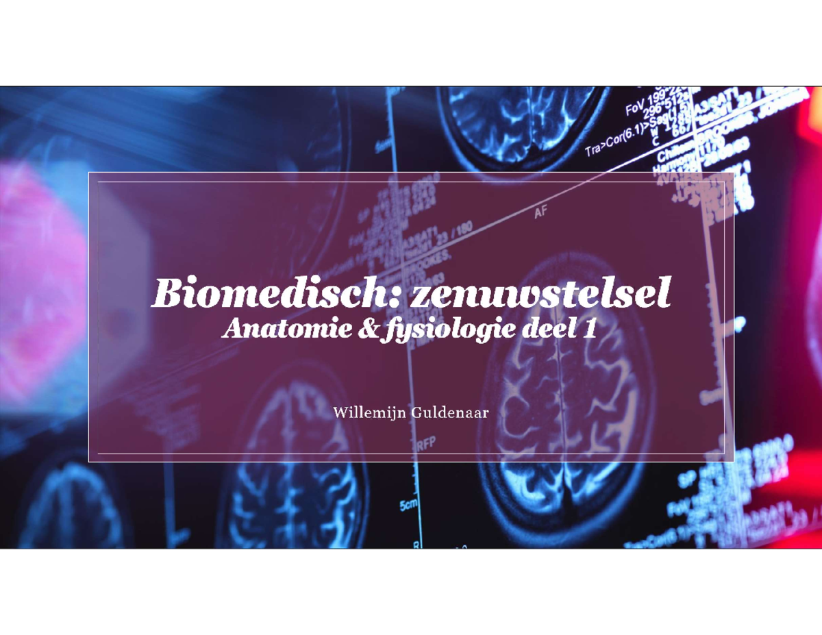 Biomedisch les 1 - Anatomie en Fysiologie van het Zenuwstelsel ...