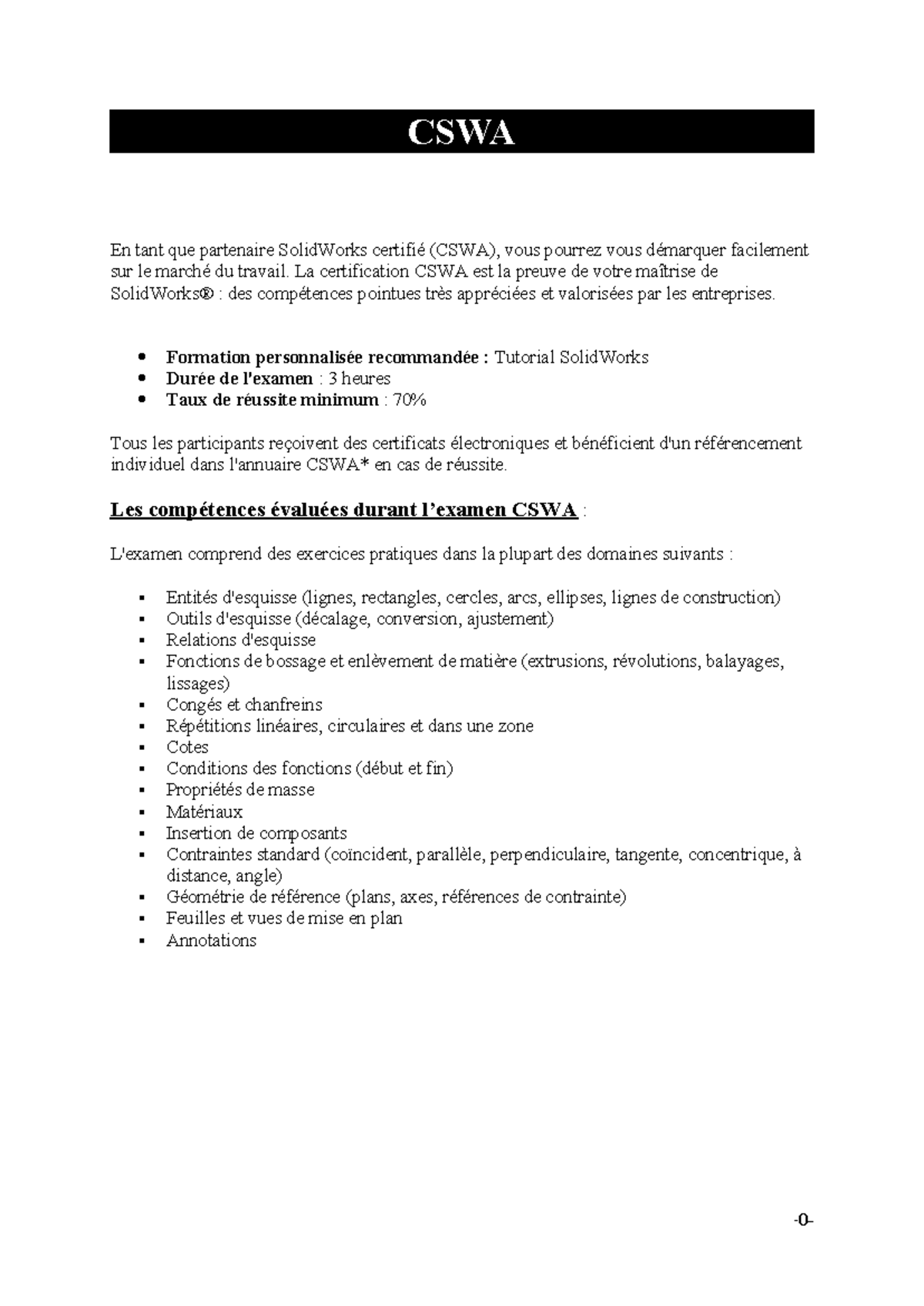 Examen CSWA 2015 - Détails et compétences évaluées - Studocu