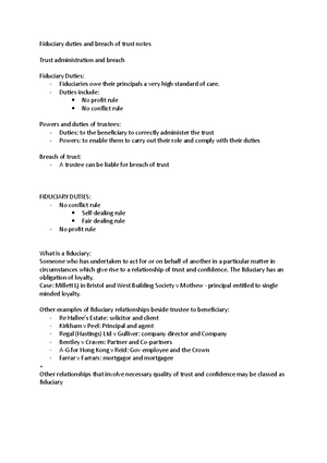 Equity law notes - Secret Trusts Introduction It is the case that some ...