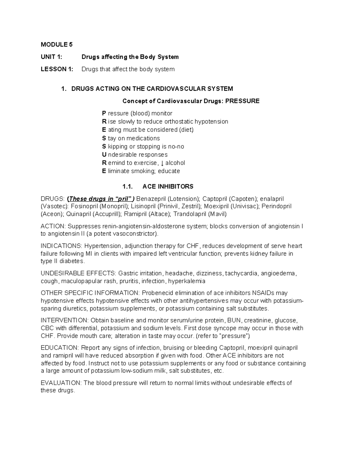 Drugs Acting on the Cardiovascular, Respiratory and Gastro Intestinal ...