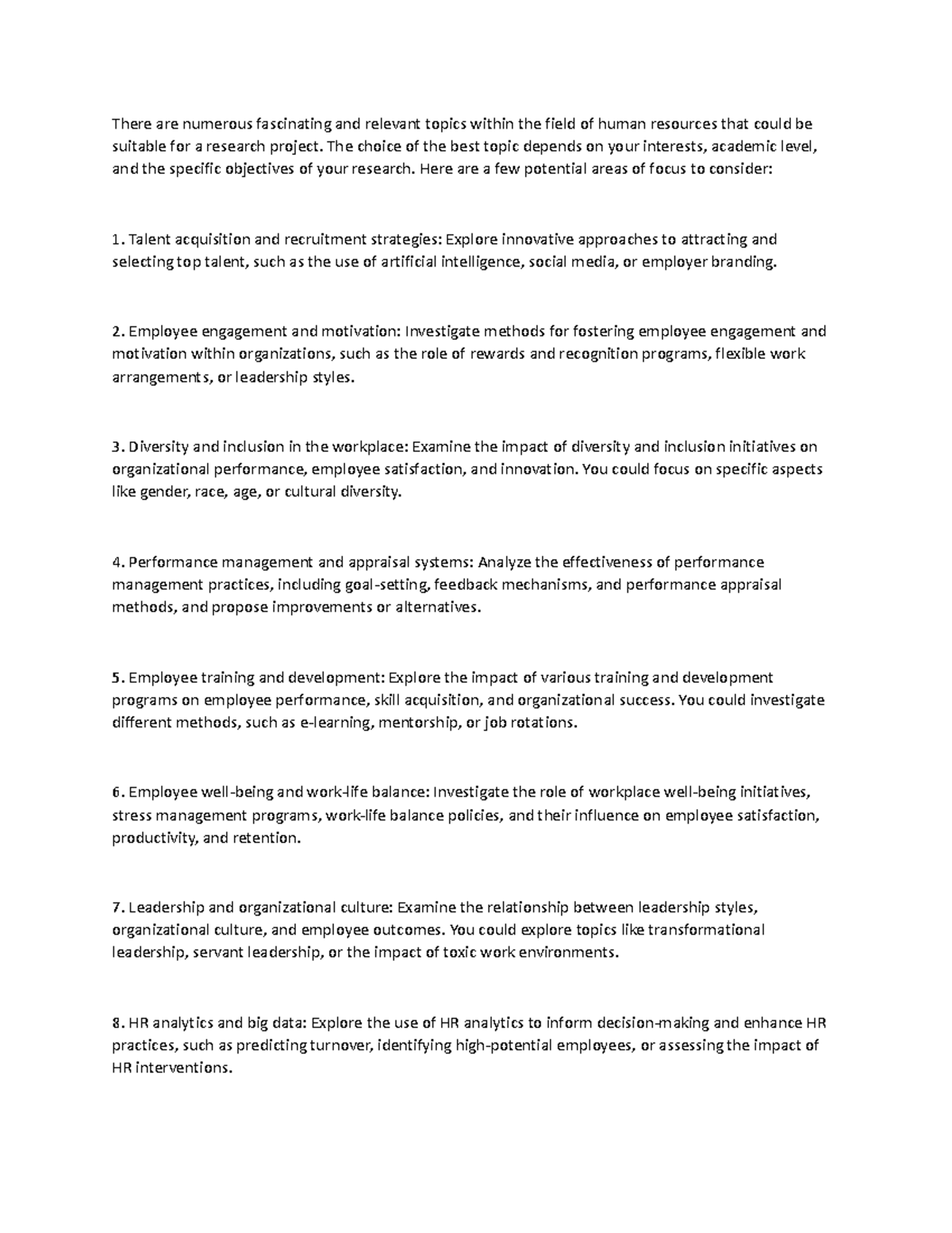 Hr topics research projrct - There are numerous fascinating and ...