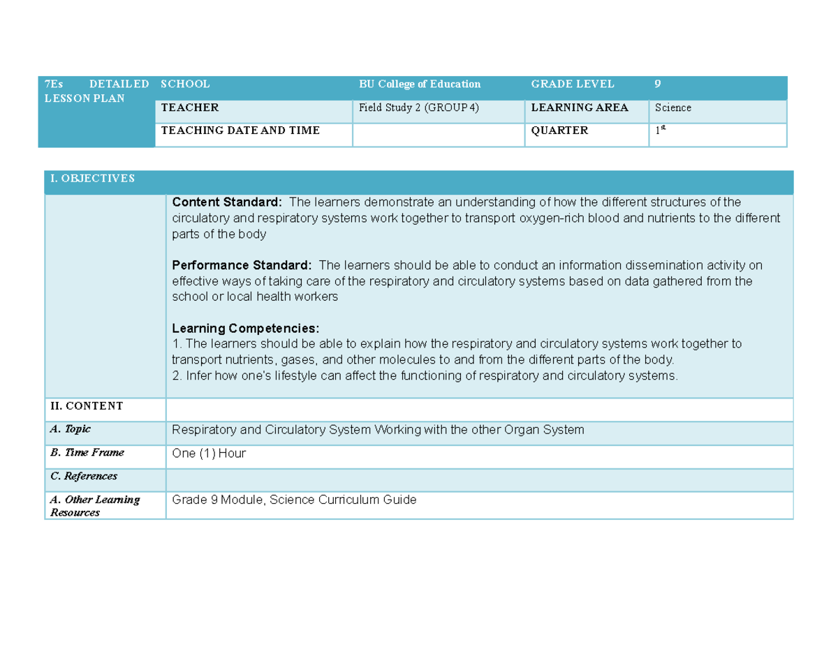 Circulatory System Elementary Lesson Plans