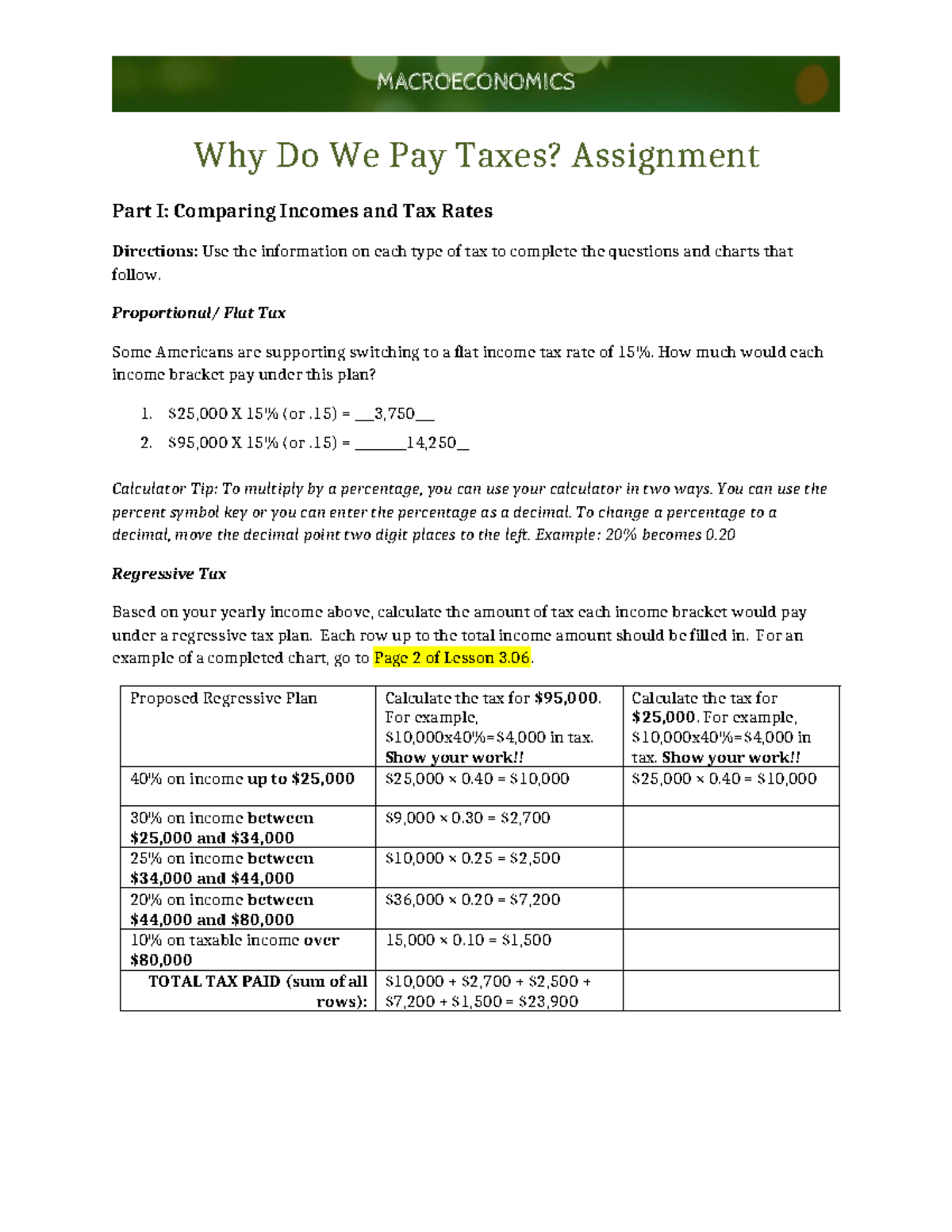 A4.07.1 Taxation Analysis Assignment: Comparing Tax Plans and Rates ...