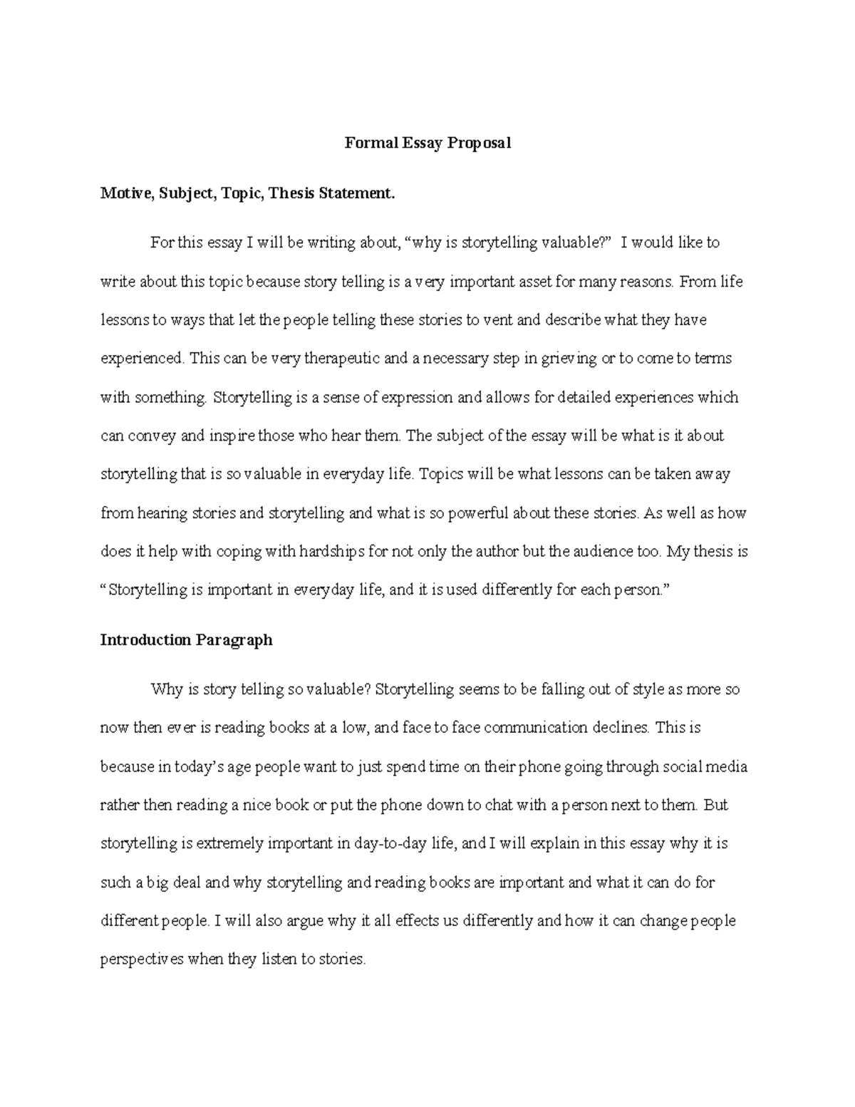 Formal Essay Proposal - .... - Formal Essay Proposal Motive, Subject ...