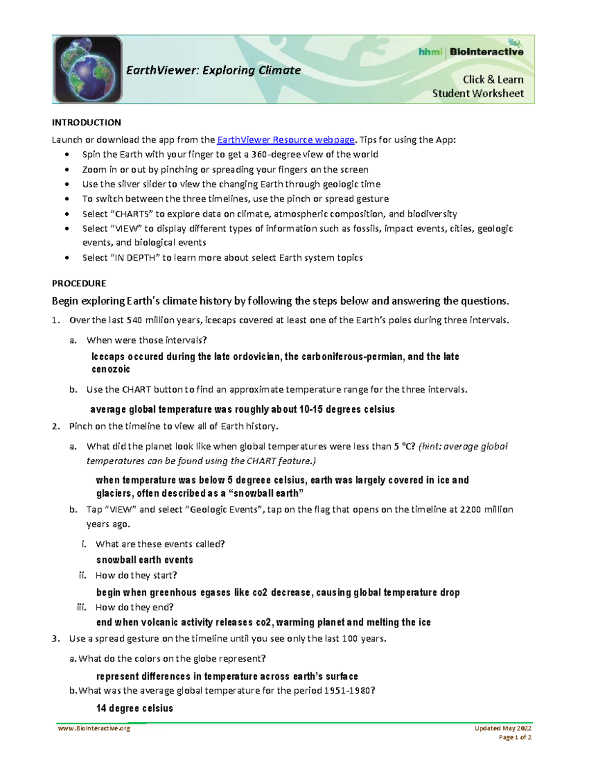 EarthViewer: Exploring Climate Worksheet (Student Guide) - Studocu